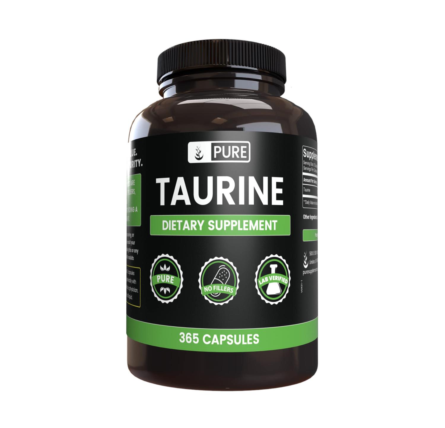 Pure Taurine Capsules - 365 Count | Lab Verified, No Fillers | Original ...