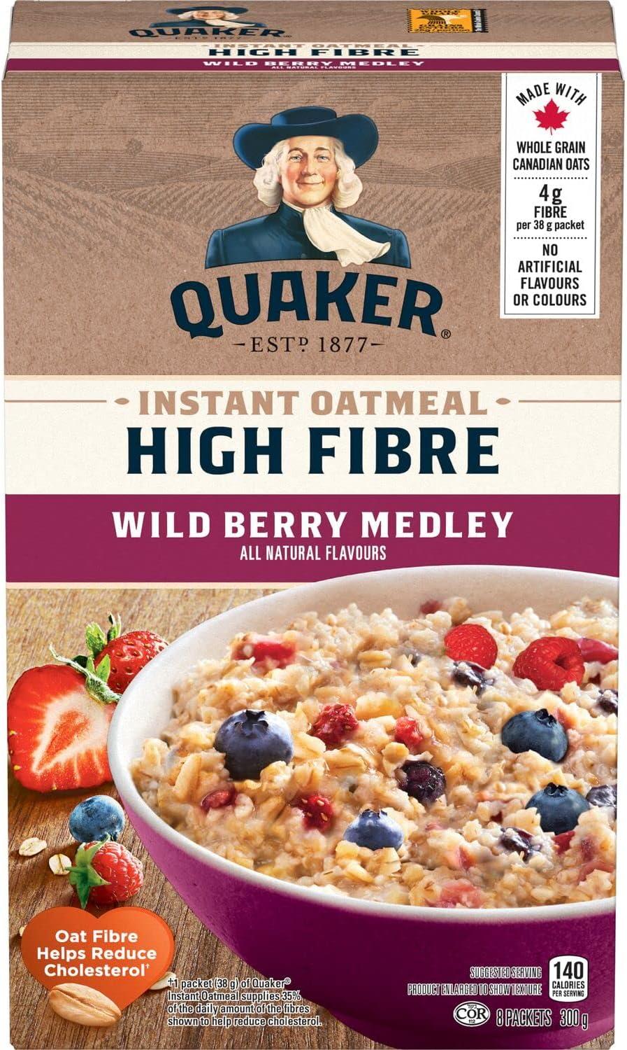 Quaker High Fibre Wild Berry Medley Instant Oatmeal 8 Packets 304g High ...