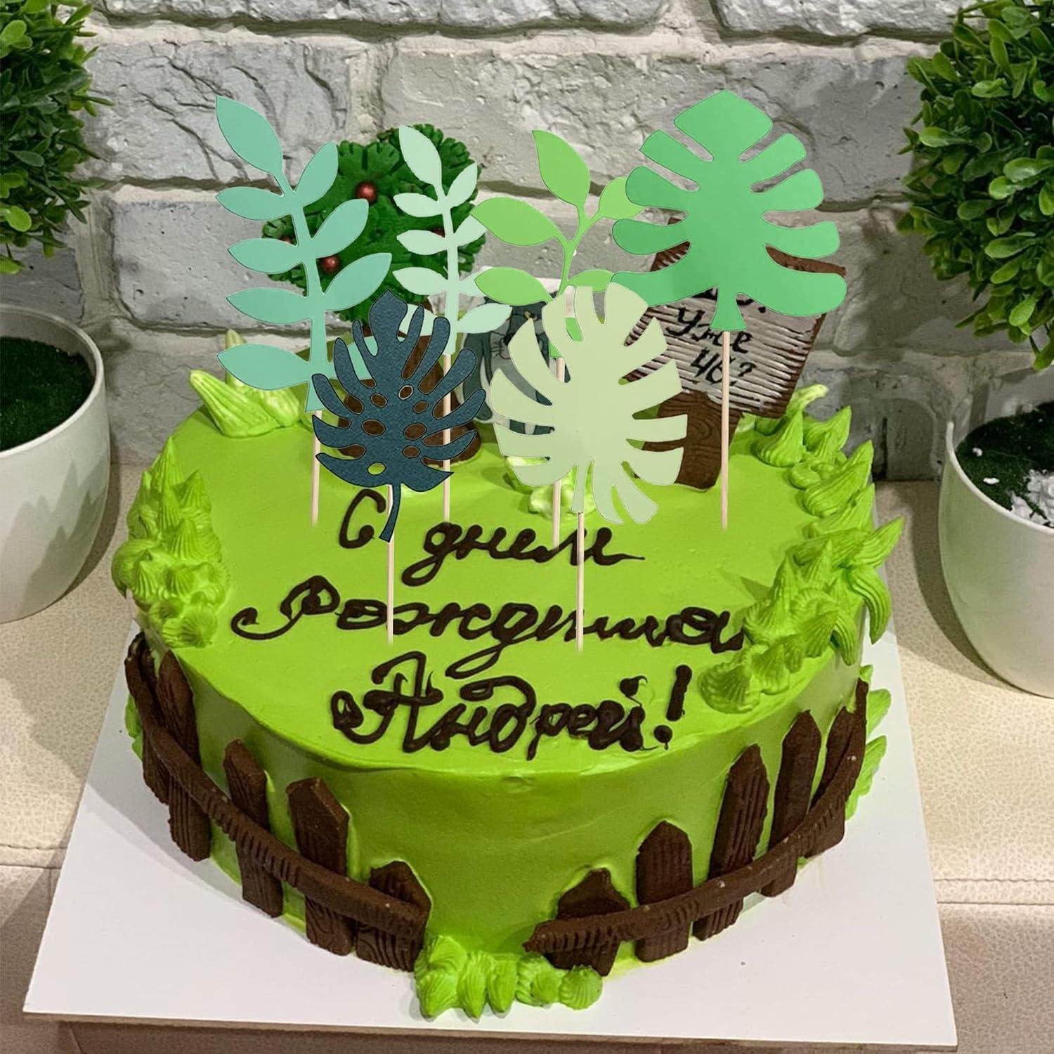 KIPTVO 13PCS Tropical Palm Leaves Cake Topper Tropical Leaves Cake ...