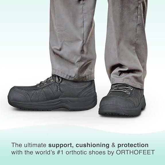 Orthofeet Men's Orthopedic Leather Dolomite Work Shoes - Black | Size 9 ...