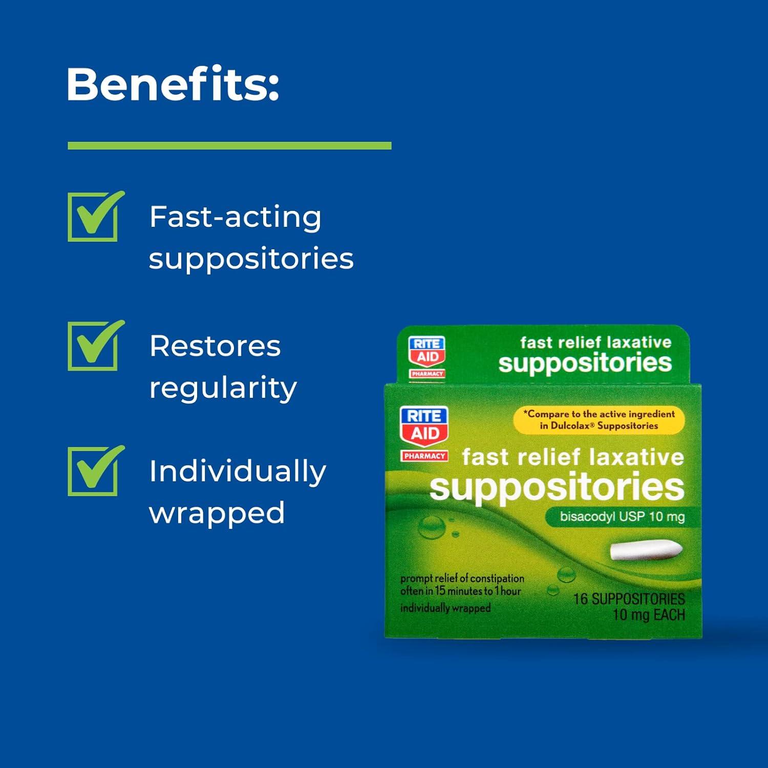 Rite Aid Fast Relief Laxative Suppositories 10mg - 16 Count | Bisacodyl ...