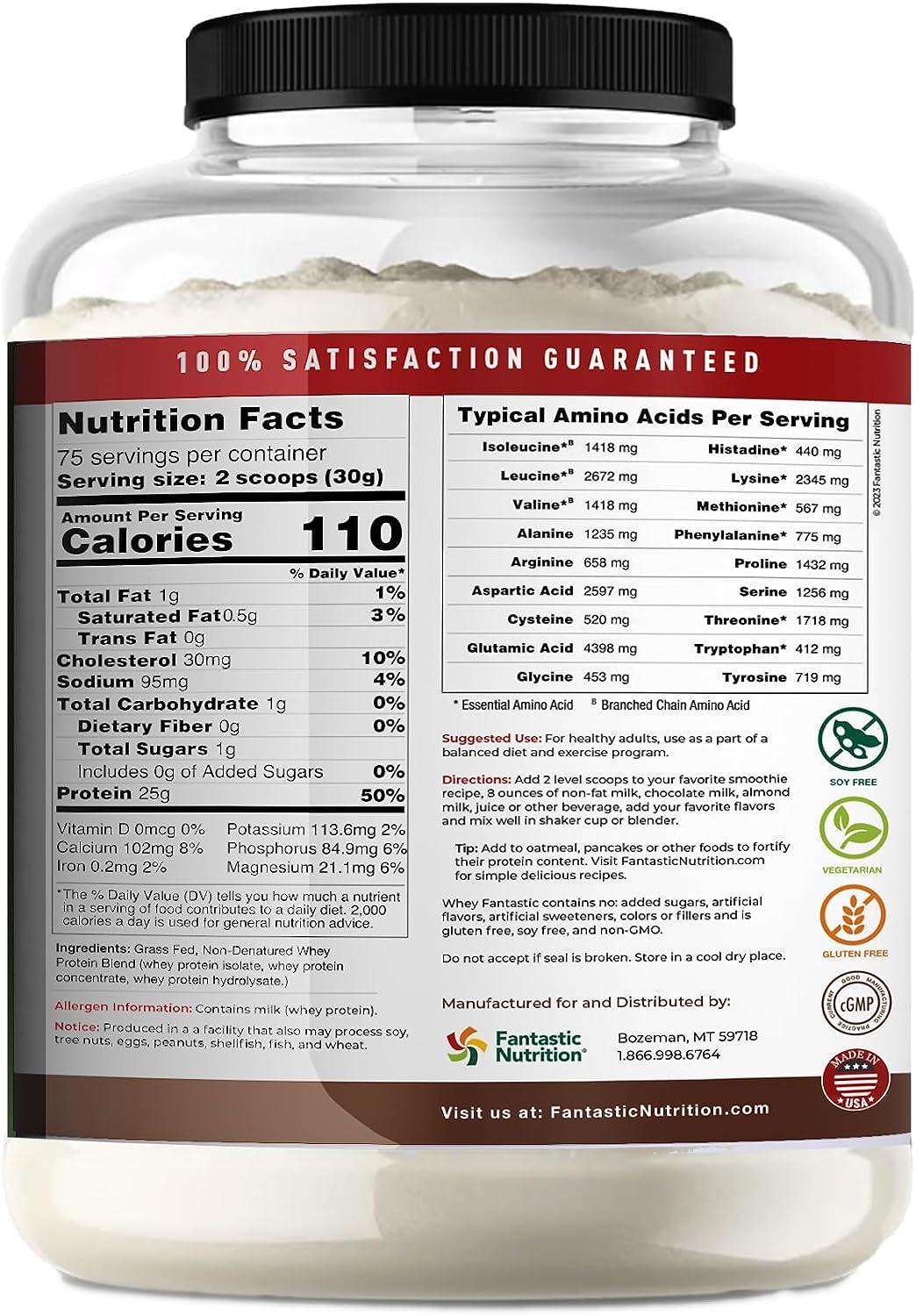 5LB Grass Fed Whey Protein - Pure Unflavored Blend - Non-GMO, Soy ...