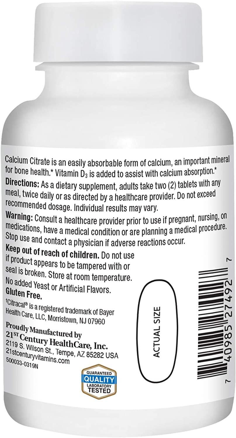 21st Century Calcium Citrate with D3 - 75 Tablets for Strong Bones ...