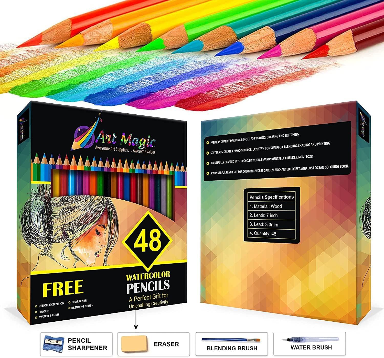Art Magic Watercolor Pencils Set - 48 Professional Colored Pencils for ...