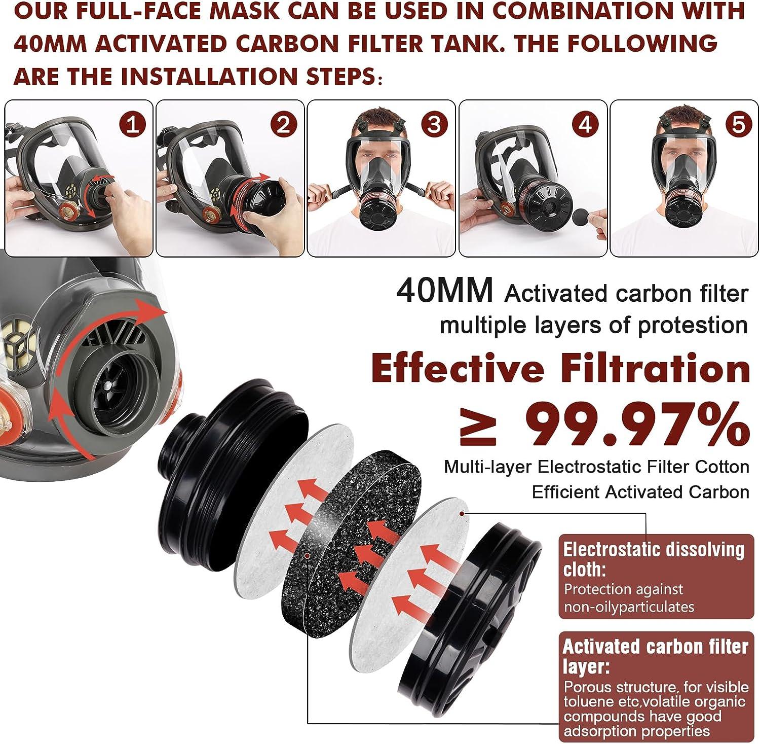 Full Face Gas Mask - Reusable Respirator Gas Masks Survival Nuclear and ...