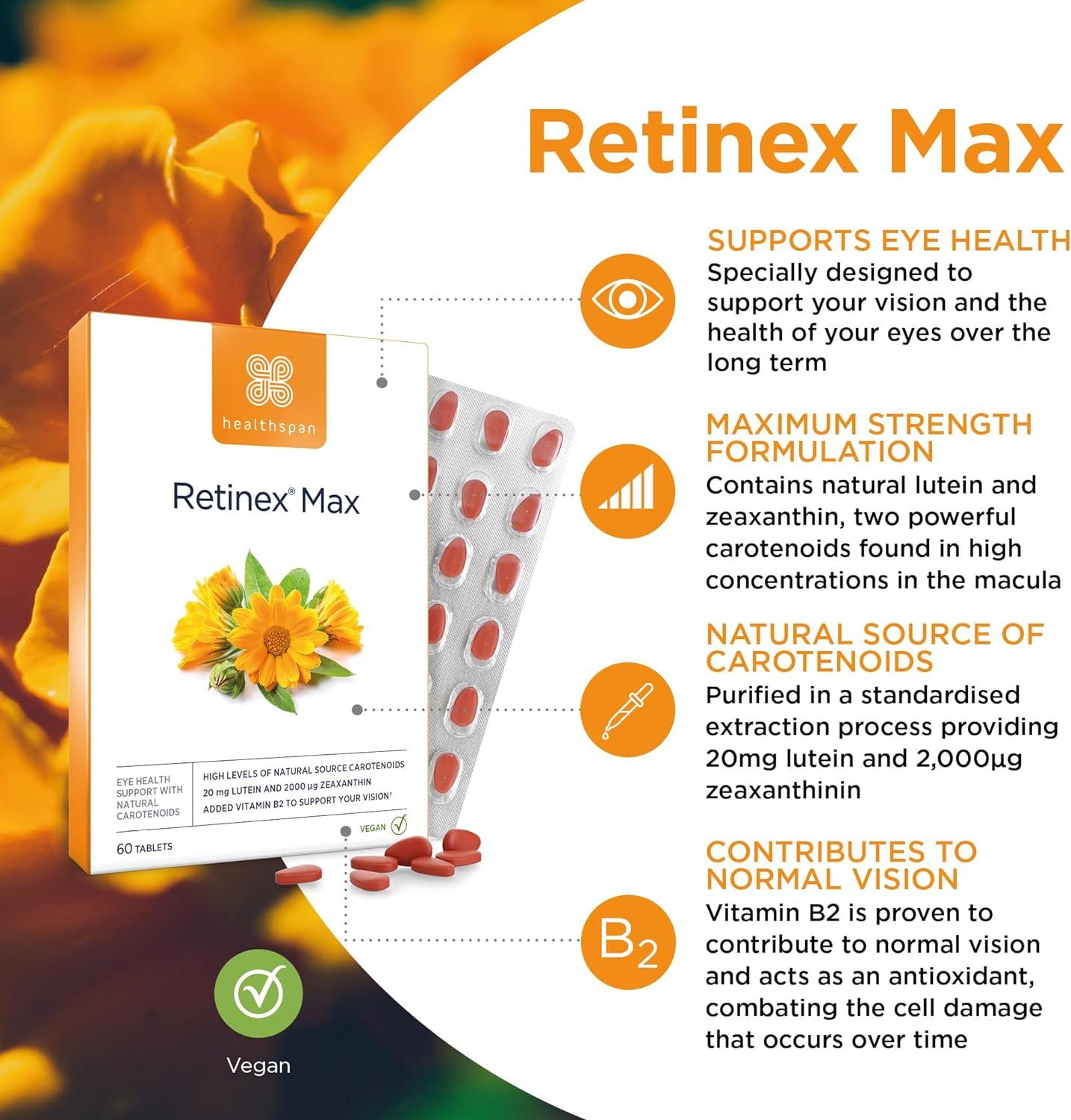Healthspan Retinex Max 60 Tablets - Long Term Vision & Eye Health ...
