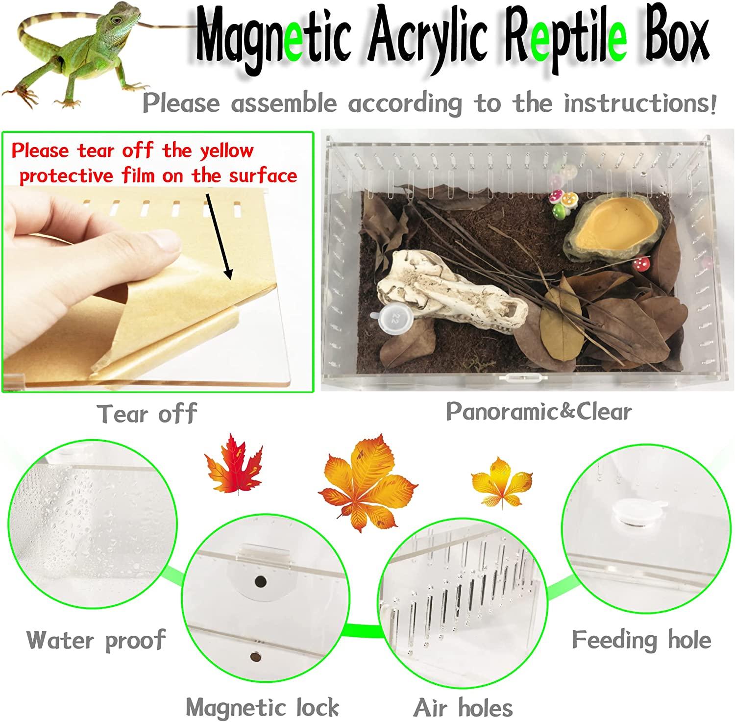 Magnetic Acrylic Reptile Cage Enclosure, 12x8x6 Inch - Ideal for ...