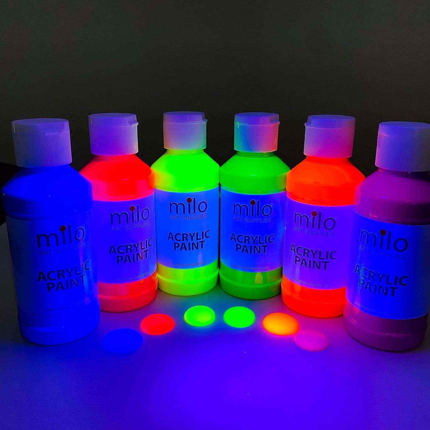 milo Fluorescent Acrylic Paint Set of 6 Colors | 4 oz Bottles | Student ...