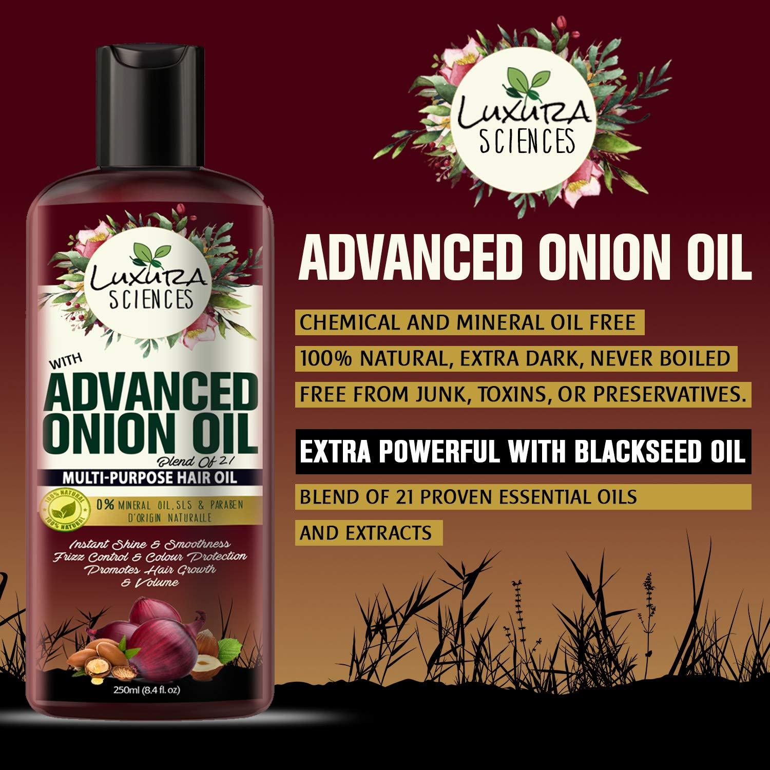 Luxura Sciences Advanced Onion Hair Oil 250ml - Enriched with Vitamin A and E Essential Oils for ...
