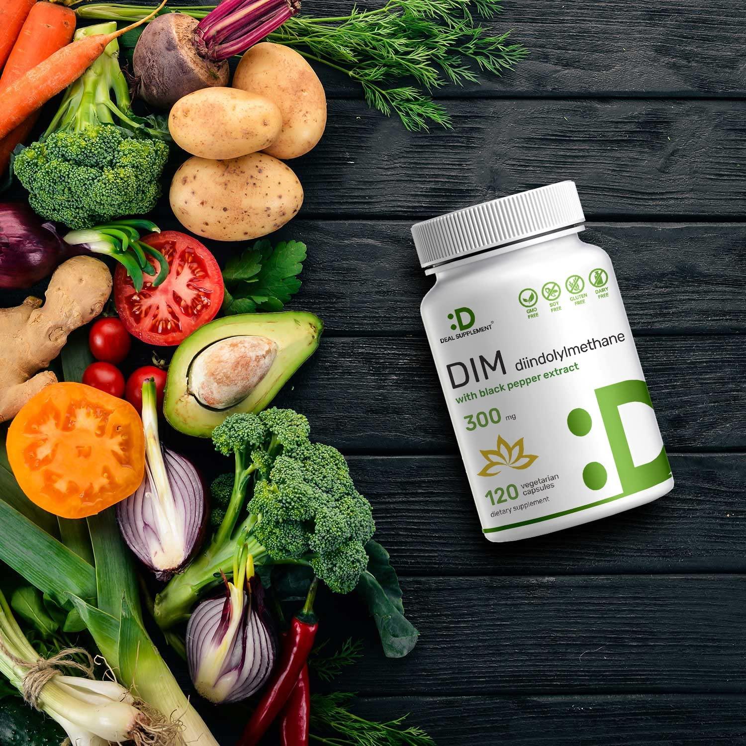 Diindolylmethane (DIM) Supplement 300mg - 120 Veggie Caps - 4 Months ...