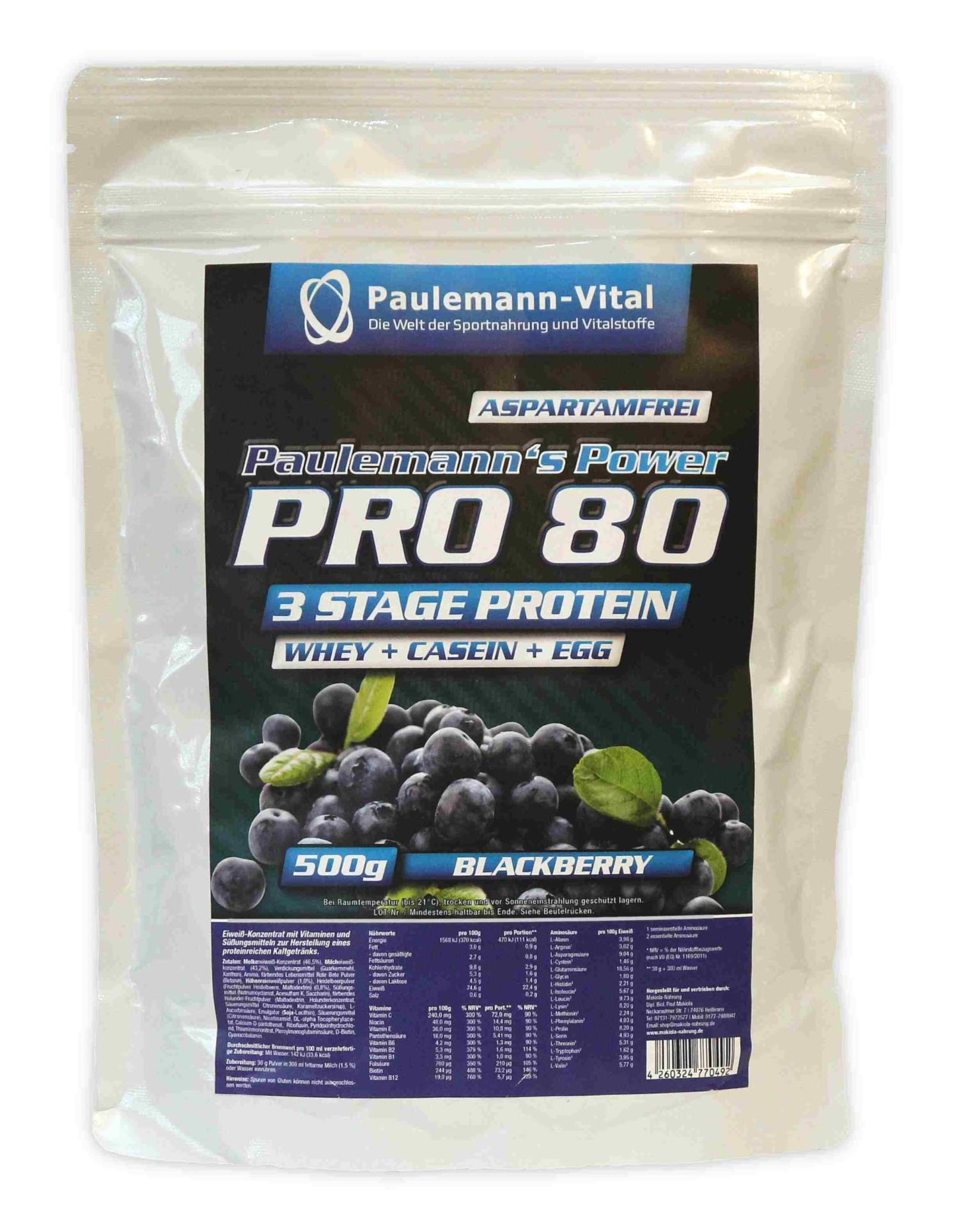 Pro 80 Paulemann-Vital 500g - Blueberry Whey Casein & Egg Protein Supplement for Optimal Health ...