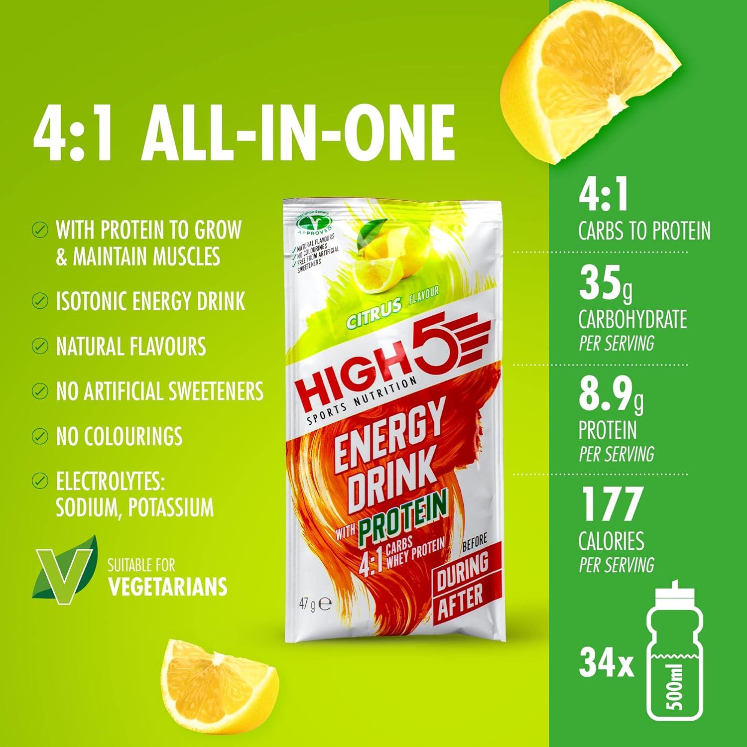 HIGH5 Energy Drink With Protein Blend of Carbohydrates Protein ...
