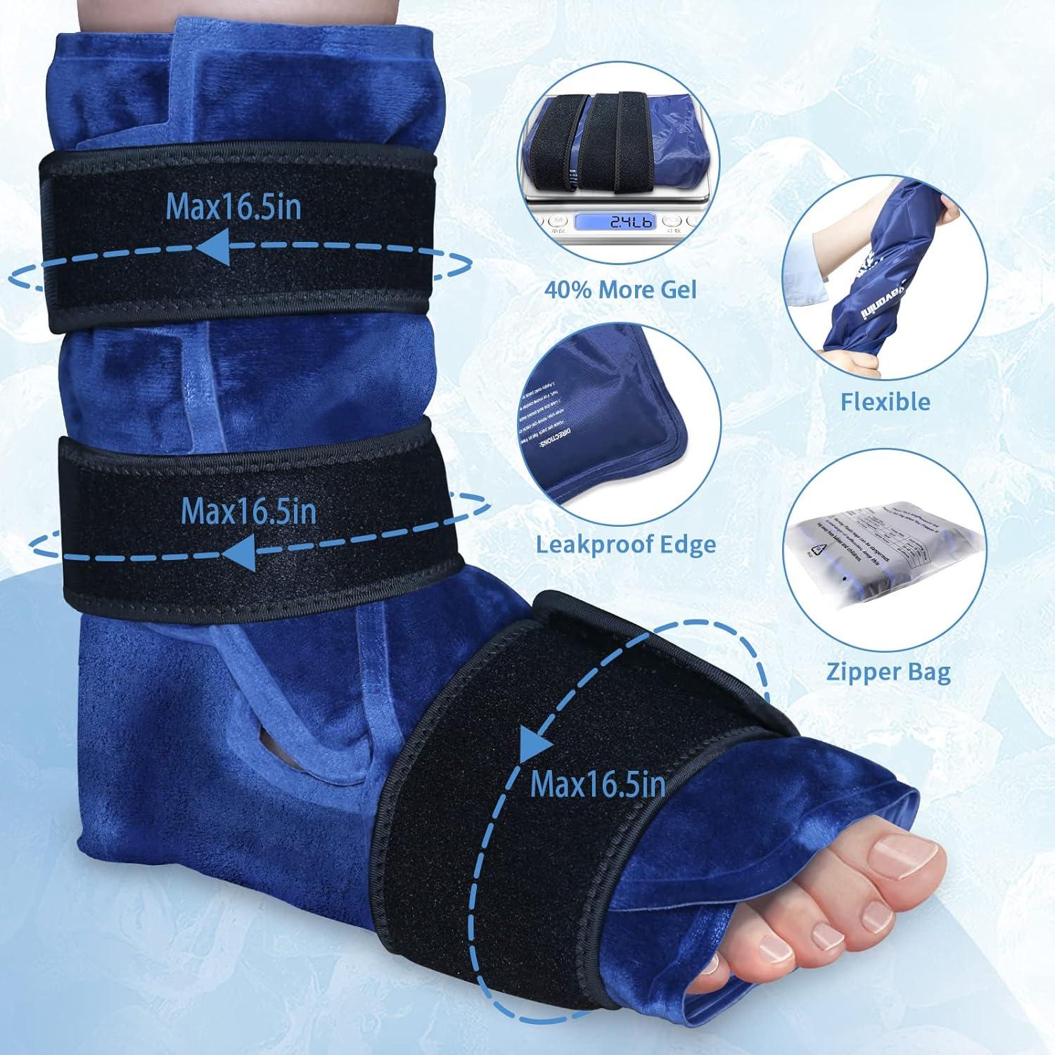 XL Full Coverage Ankle and Foot Ice Pack Wrap - Reusable Gel Packs for ...