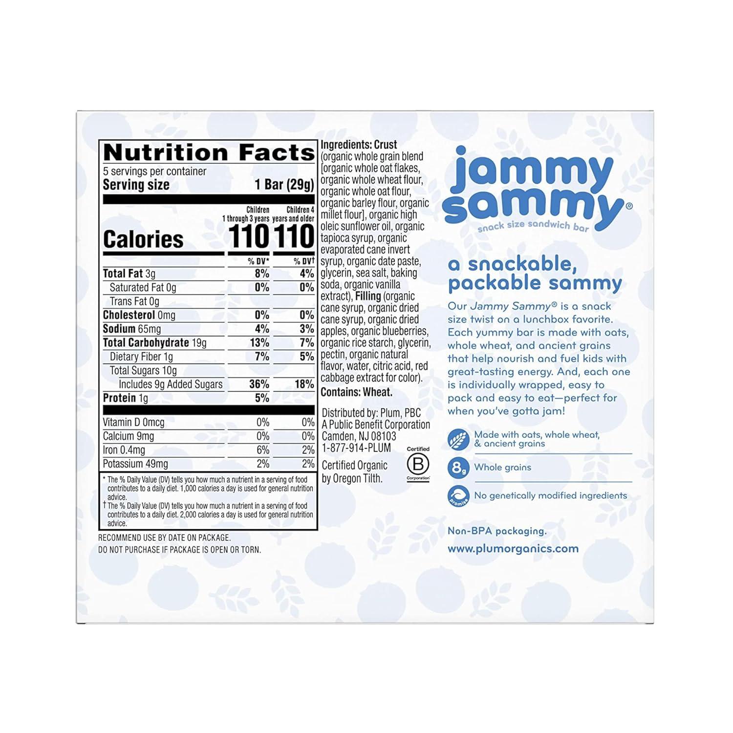 Plum Organics Blueberry & Oatmeal Jammy Sammy Snack Bars - 30 Bars (5 ...