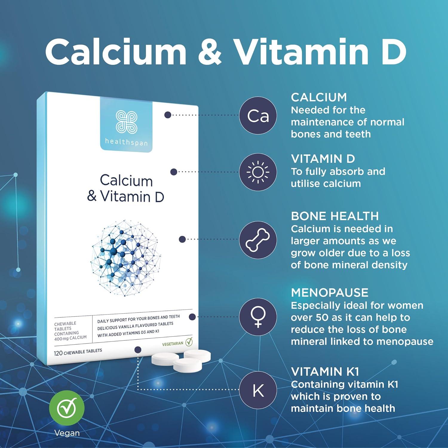 Healthspan Calcium & Vitamin D (240 Chewable Tablets) | High Strength ...