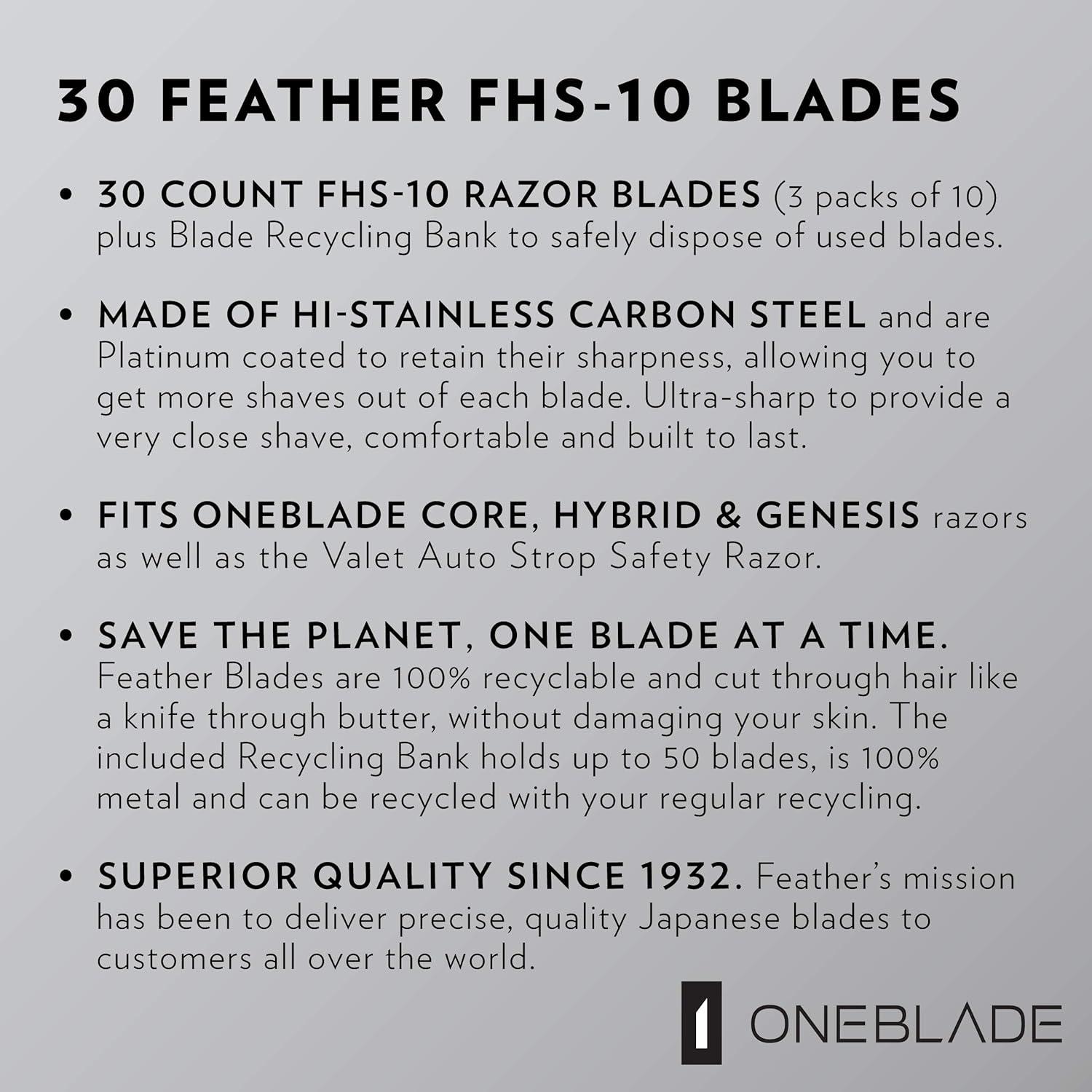 Feather FHS-10 Japanese Steel Razor Blades - 30 Count Refill for ...
