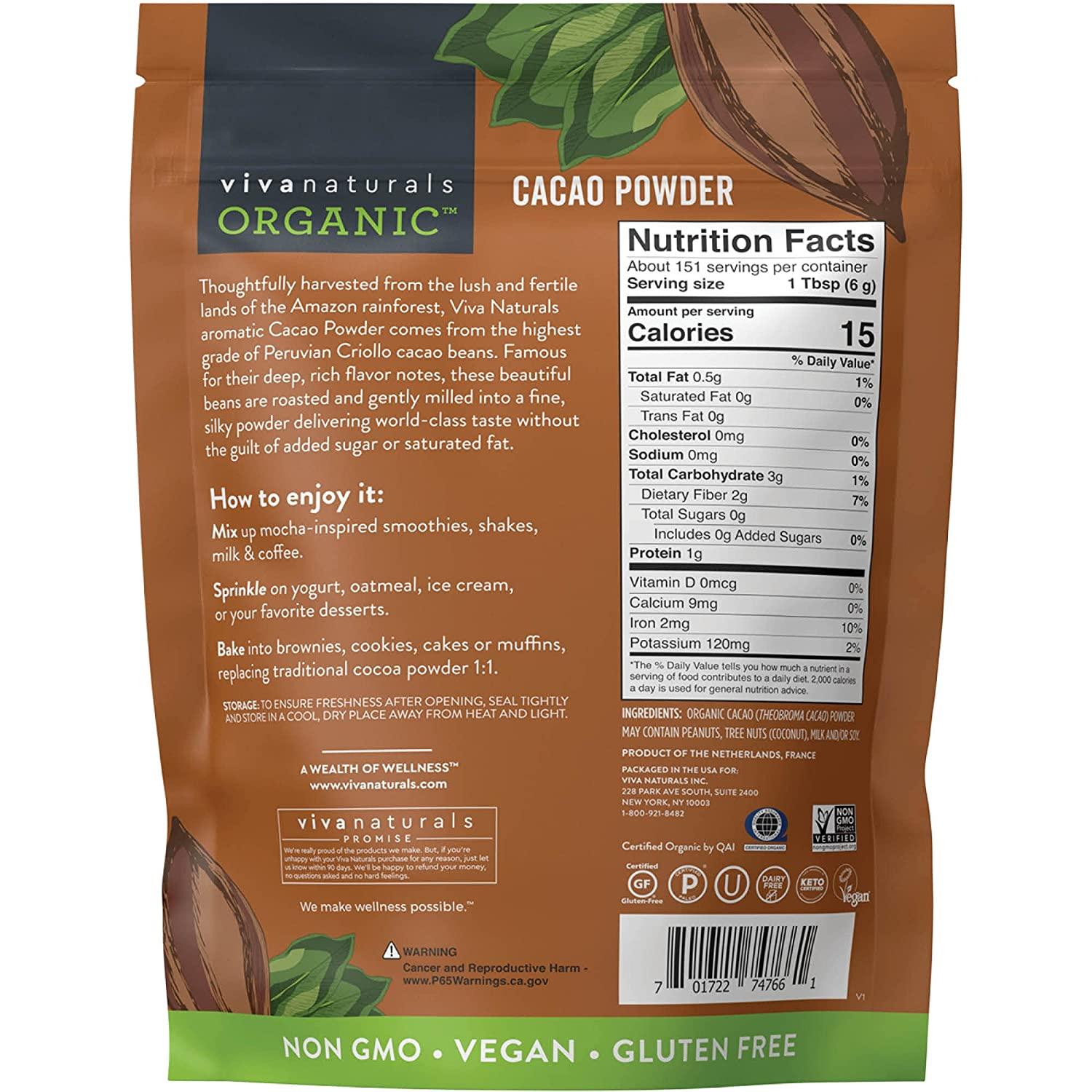 Organic Unsweetened Cacao Powder 907g - Rich Dark Chocolate Flavor for ...