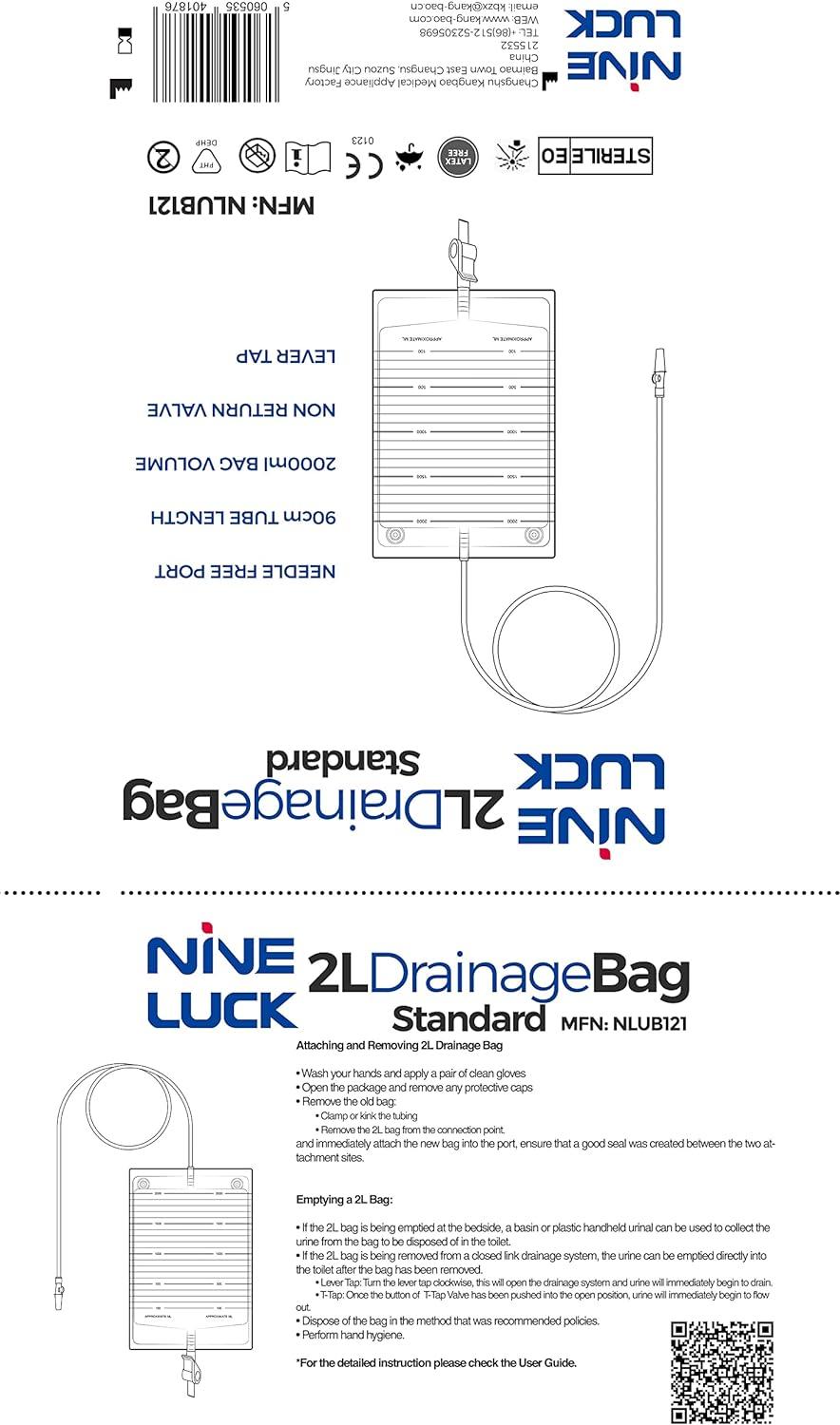 10pcs Box of Urine Drainage Bag 2000ml Capacity STERILE Overnight Urine ...