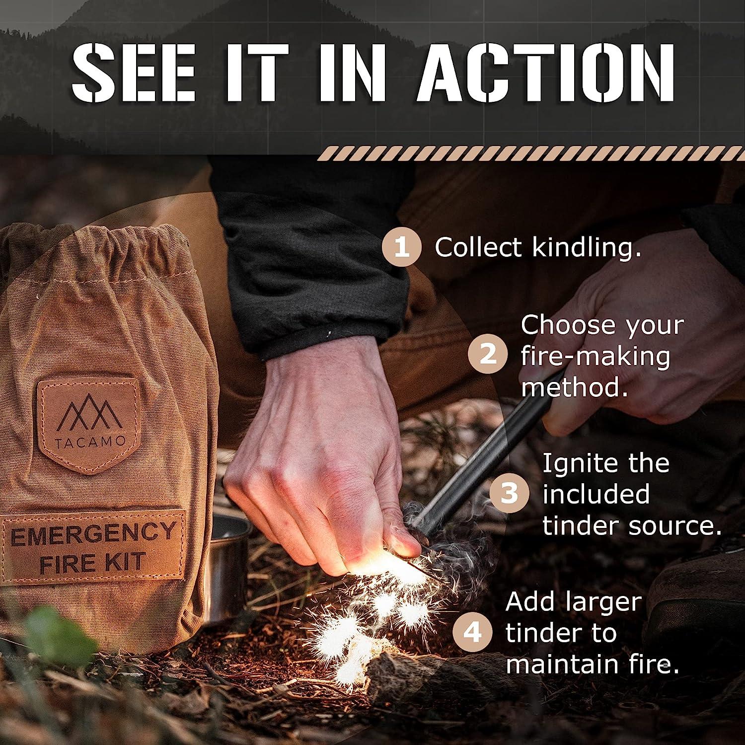 TACAMO Emergency Fire Making Kit - 15-Piece Waterproof Survival Tool ...