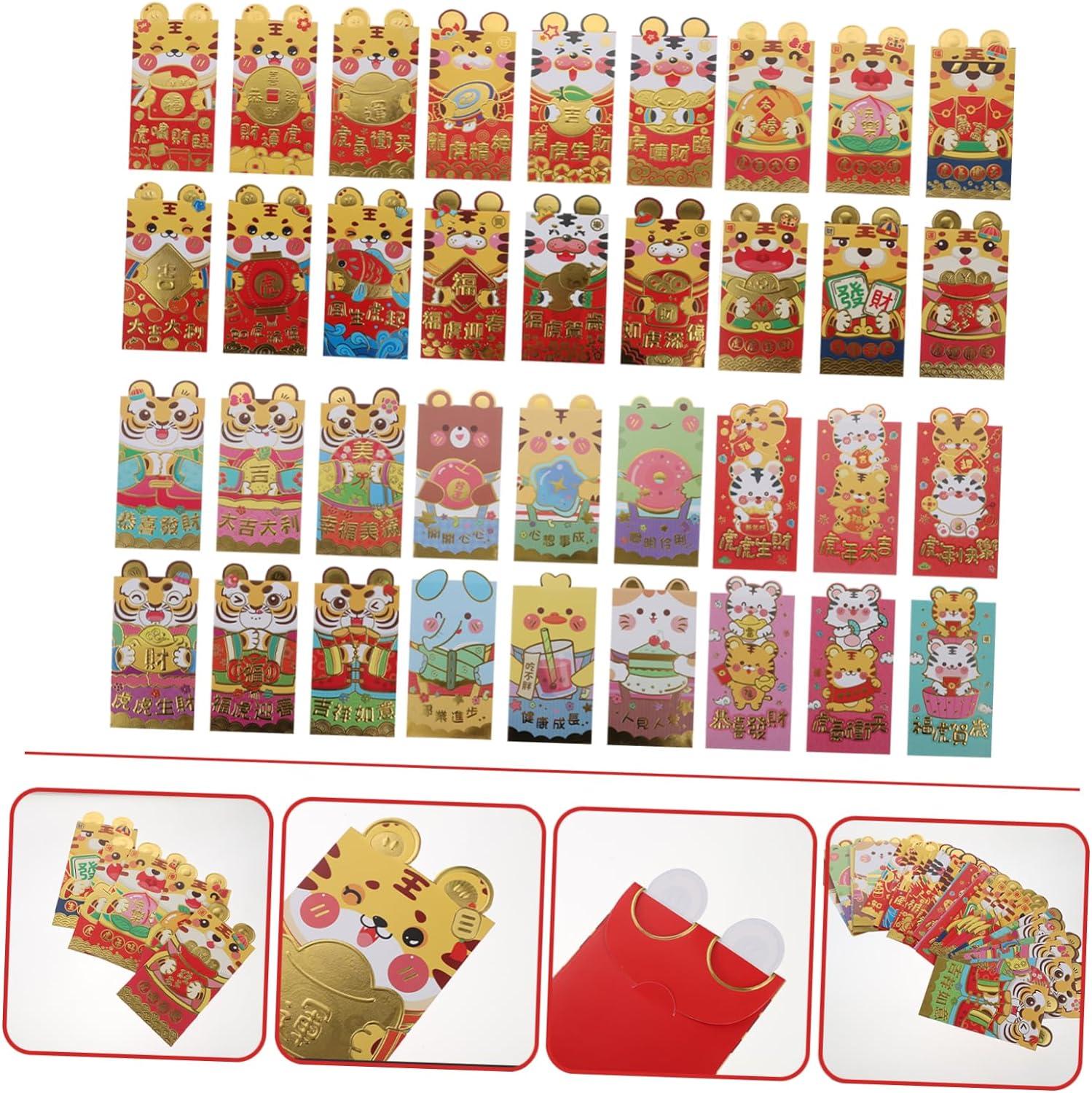 TEHAUX 36pcs 2022 Year of The Tiger Red Packet Lucky Money Red Envelope ...