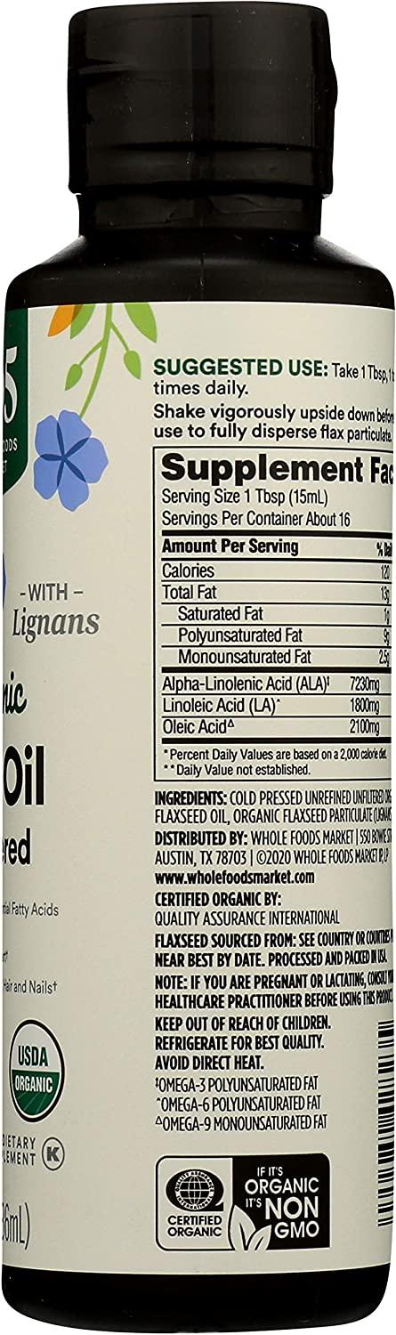 365 Whole Foods Flax Seed Oil Unfiltered High Lignan Organic - 8 Fl Oz ...