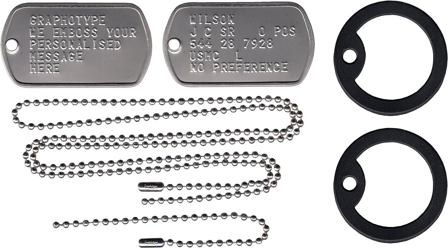 Graphotype Personalised Stainless Steel US Military Dog Tags - 2 X ...