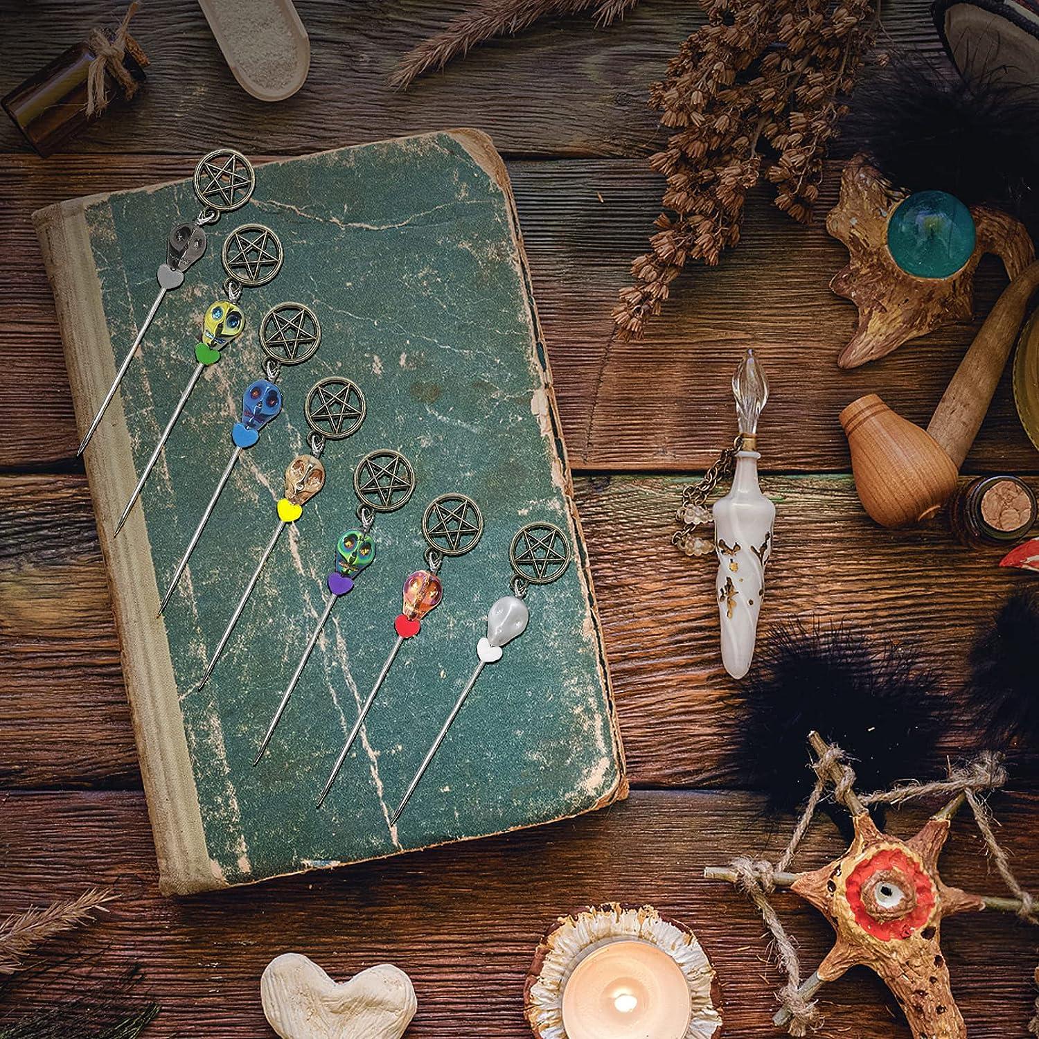 Crystal Skull Top Voodoo Doll Pins Set of 7 - Mini Pentagram Wands for ...