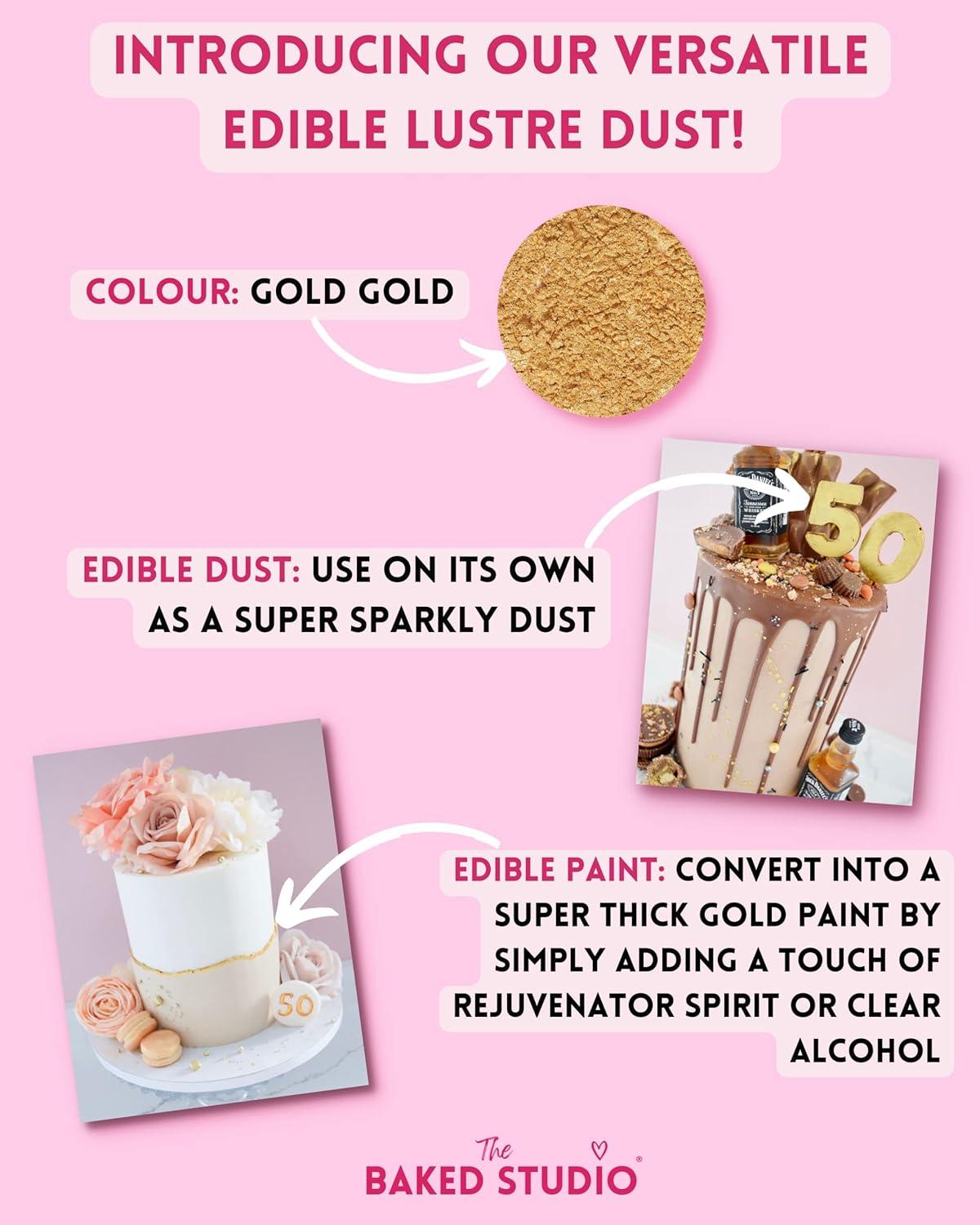 Baked Studio Edible Gold Lustre Dust - Cake Decorating Glitter 15g ...