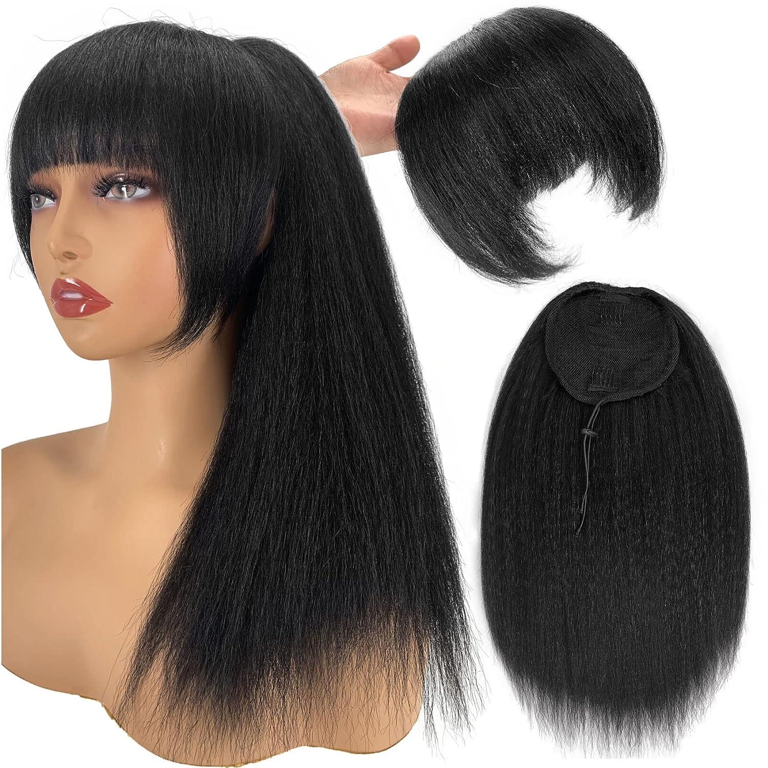 20 inch Long Yaki Straight Drawstring Ponytail with Bangs | Synthetic ...
