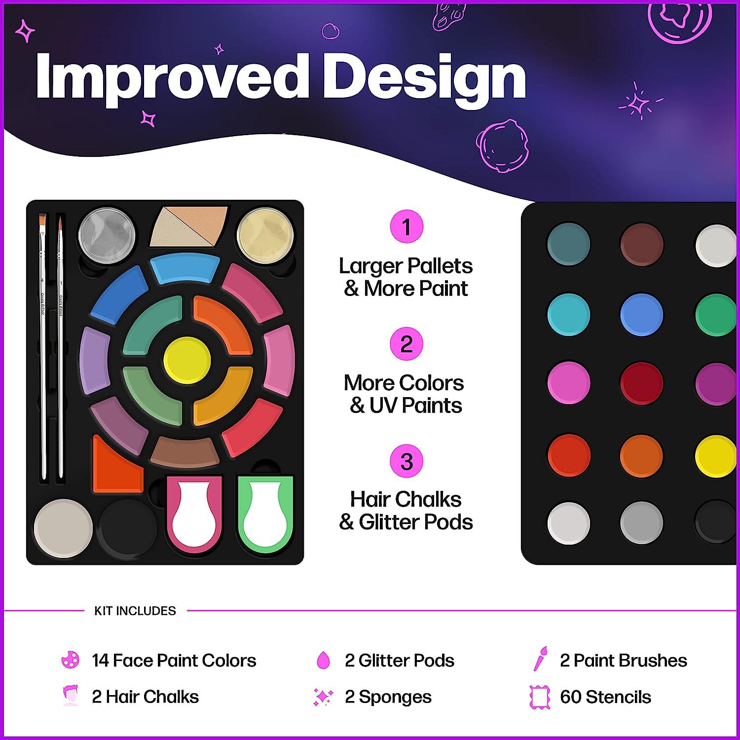 Face Painting Kit for Kids - 16 Water Based Colors with Stencils ...