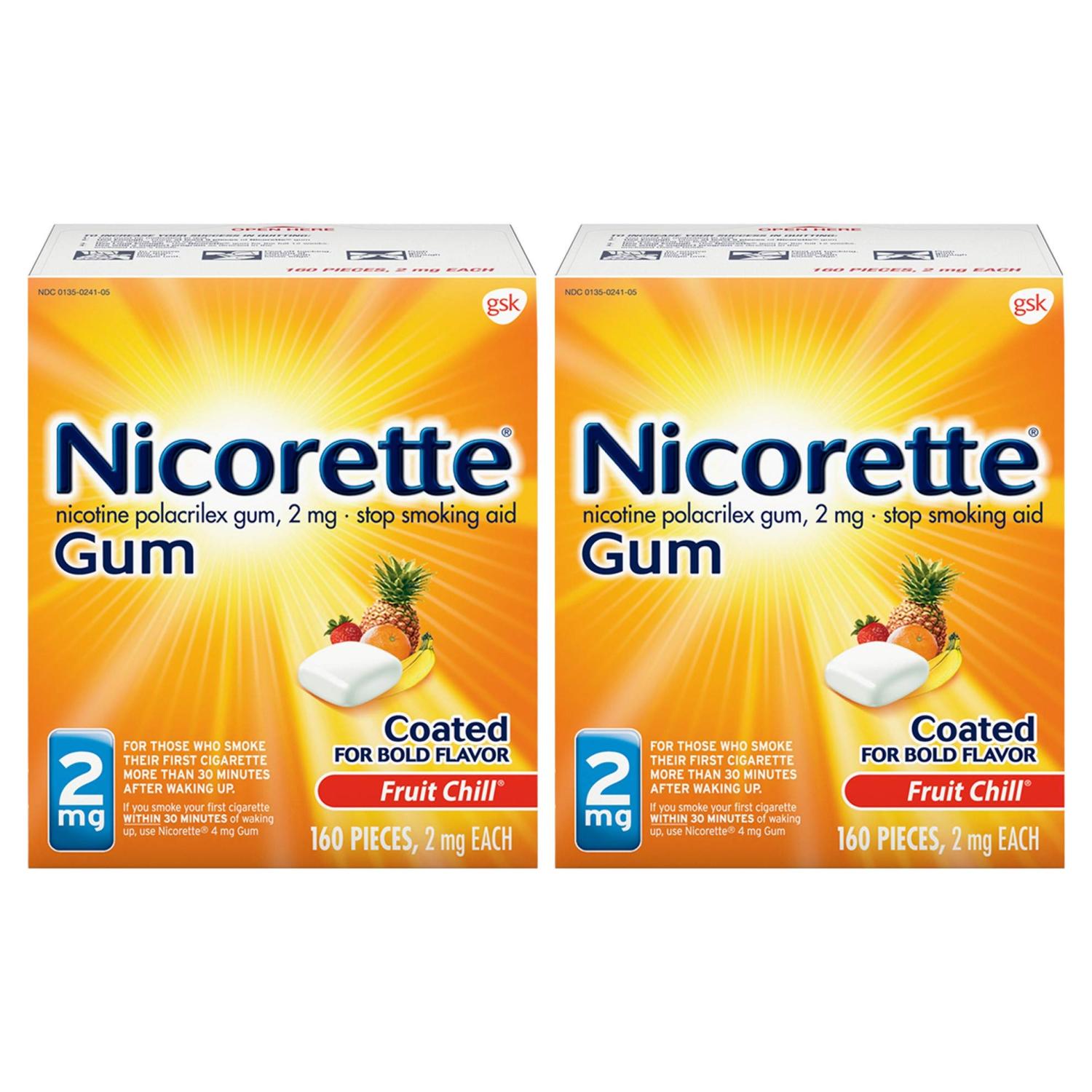 Nicorette 2mg Nicotine Gum - Fruit Chill Flavor, 160 Count - Pack of 2 ...