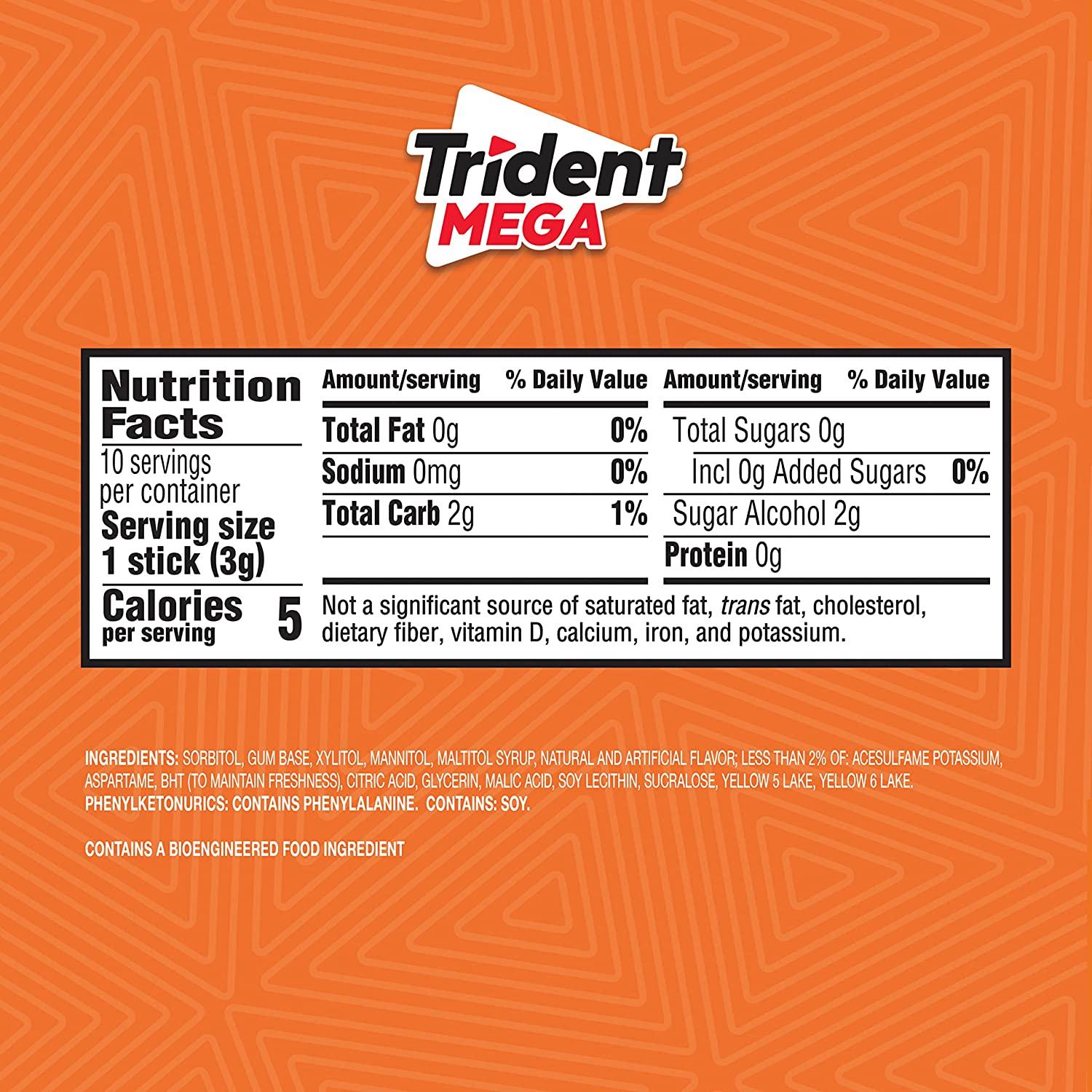 Trident Mega Tropical Twist Sugar Free Gum - 9 Packs (90 Pieces) | Buy ...