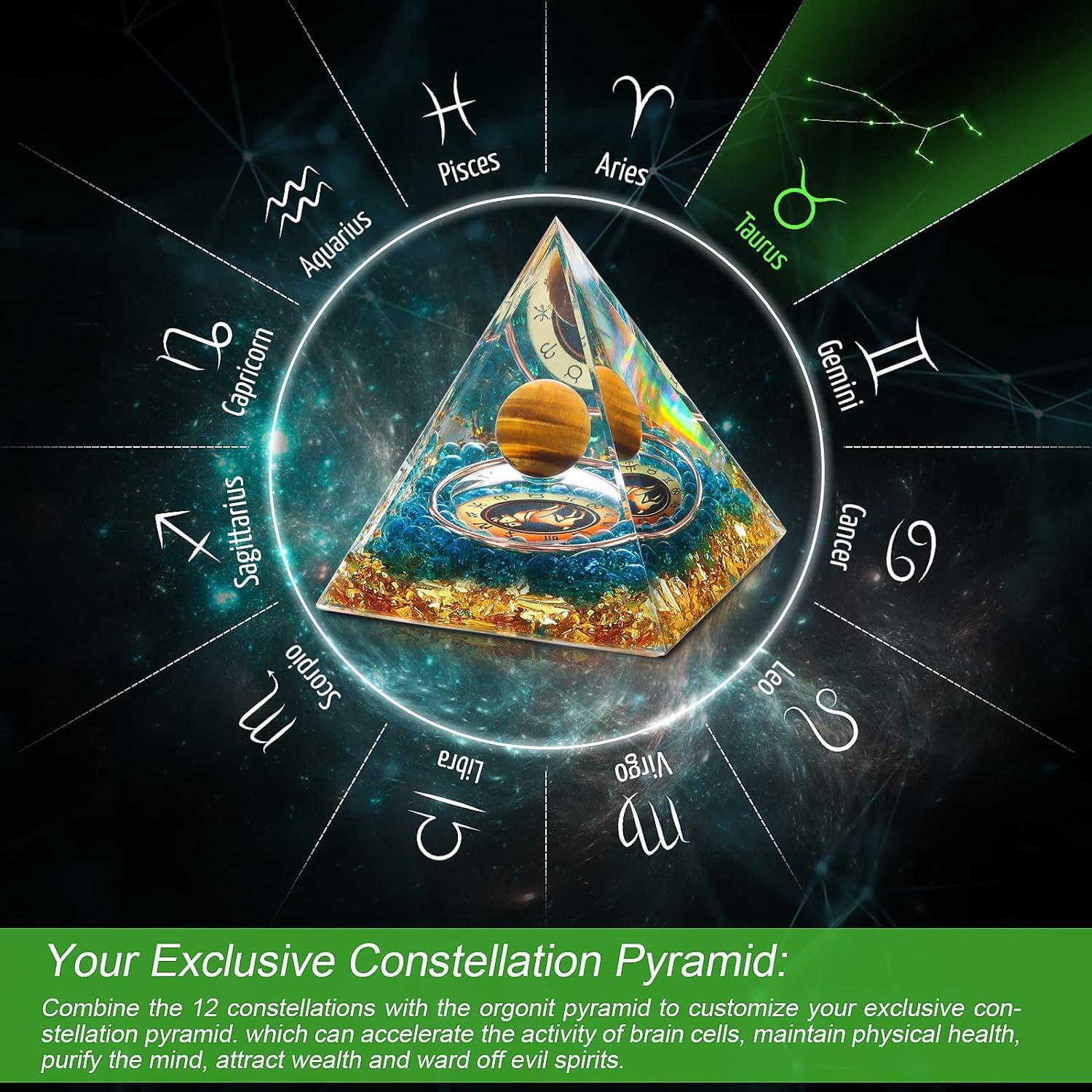 HuiJuKeJi Taurus Orgonite Pyramid - 12 Zodiac Constellations & Tiger ...