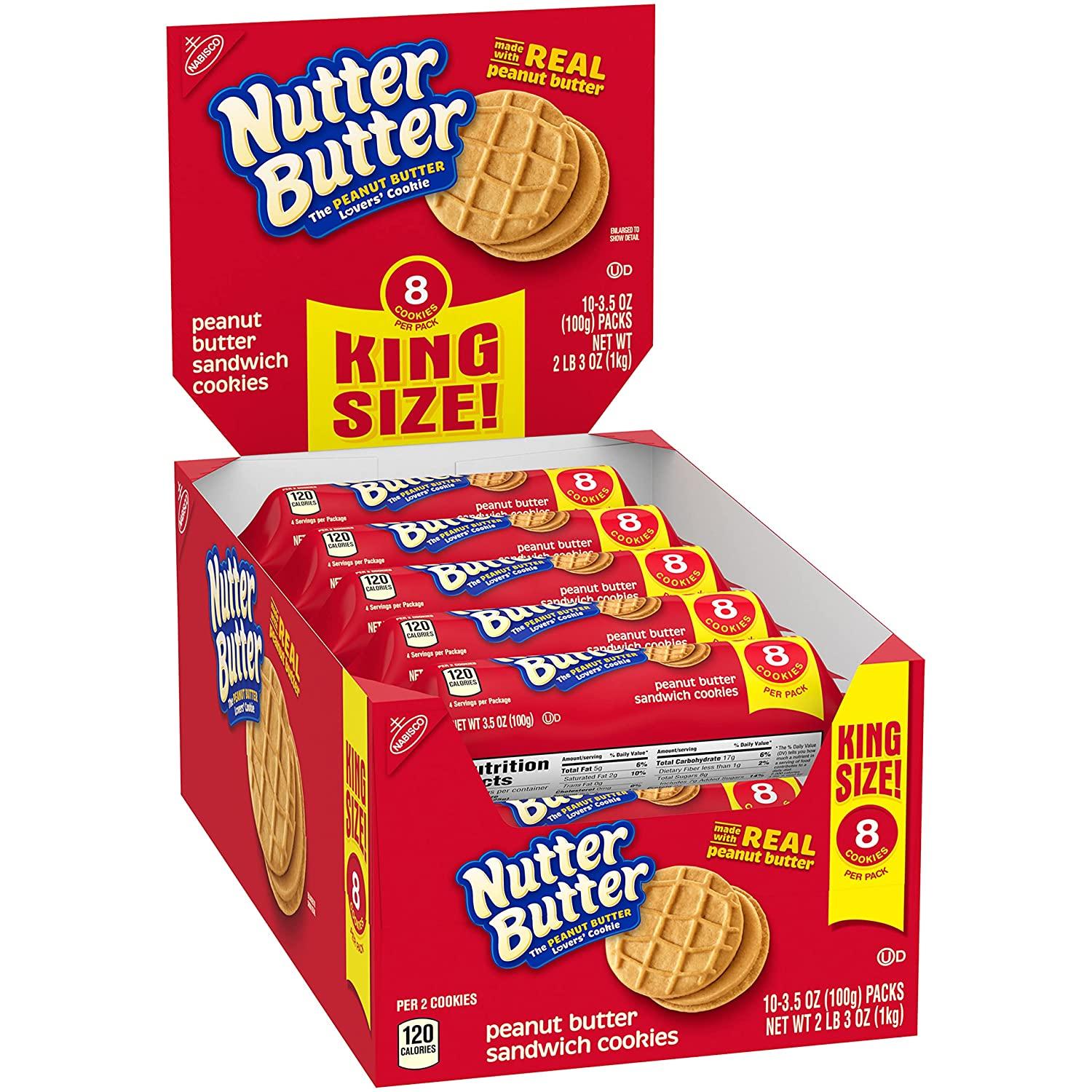 Nutter Butter Peanut Butter Sandwich Cookies King Size 10 - 3.5 oz ...