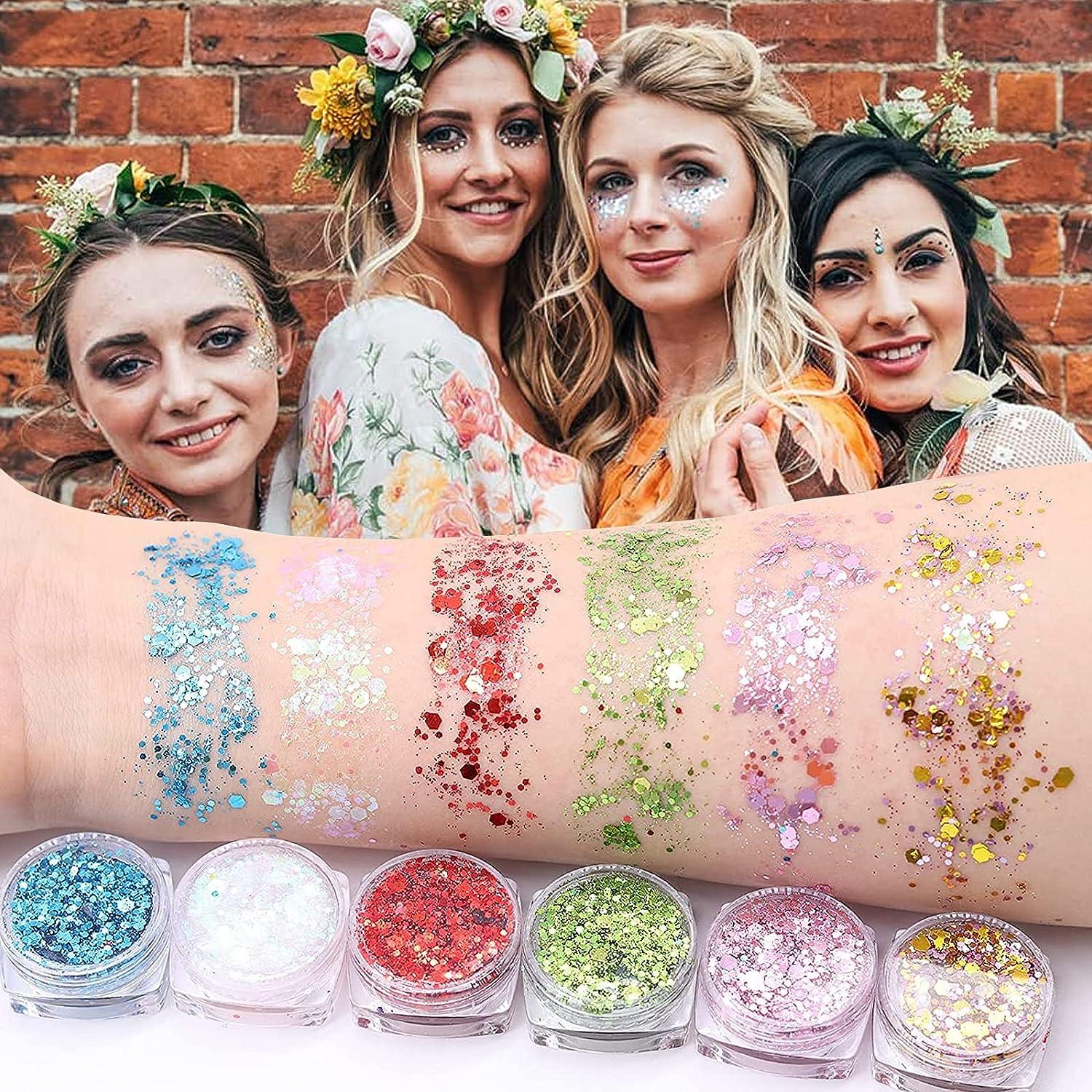 12 Colors Body Glitter Gel Set | Long-Lasting Holographic Makeup ...