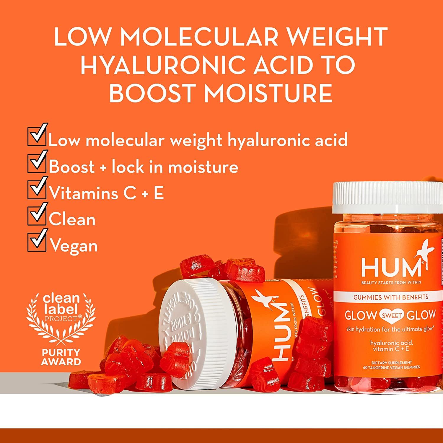 HUM Glow Sweet Glow Vegan Beauty Gummies - Hyaluronic Acid, Vitamin C ...