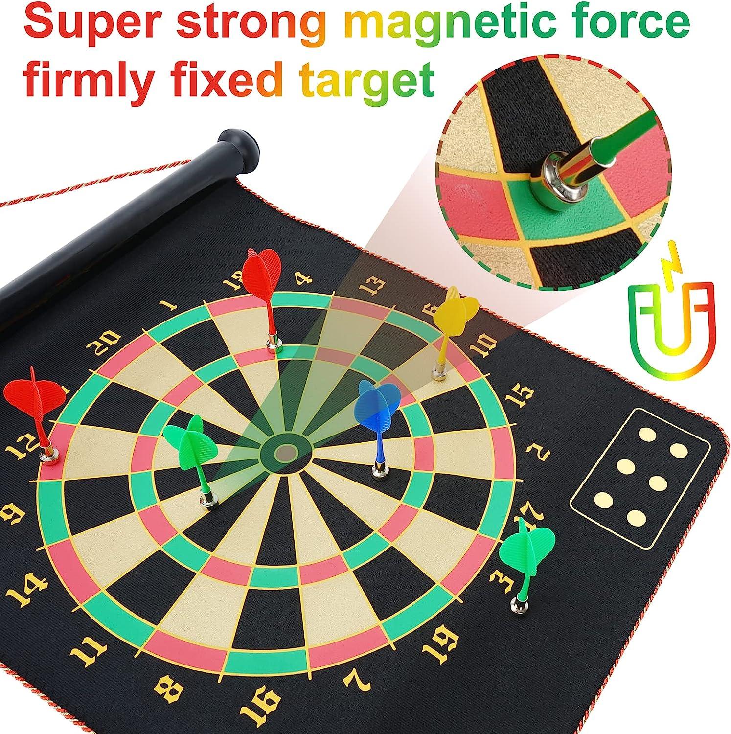 WIn SPORTS 15 Inch Magnetic Dart Board Game for Kids | Indoor Outdoor Two-Sided Roll Up ...
