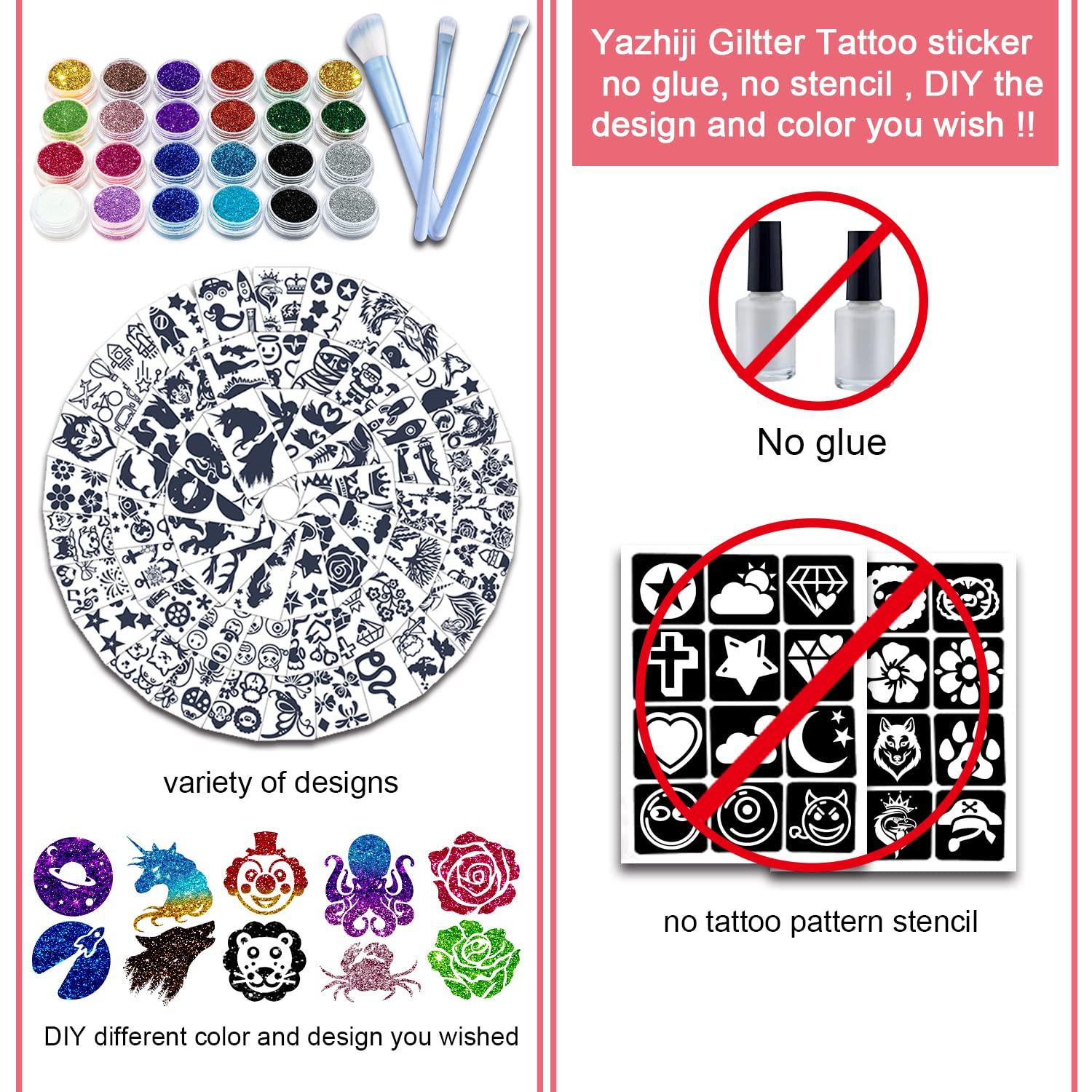 Kids Glitter Temporary Tattoo Kit - Dinosaur Butterfly Fake Tattoos for ...