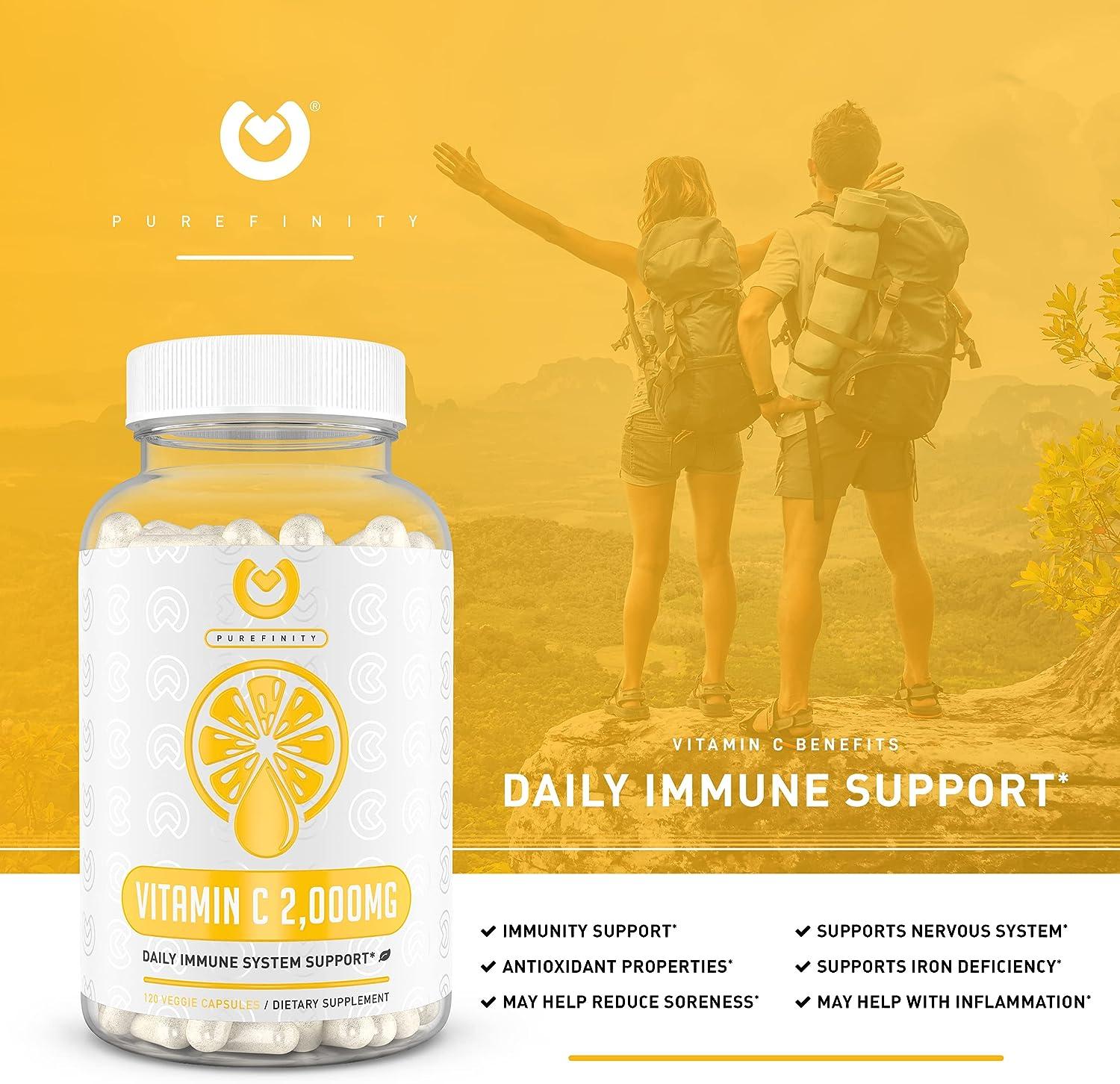 Vitamin C Immune Booster 2000mg - Double Strength Supplement for Immune Support, Collagen Boost ...