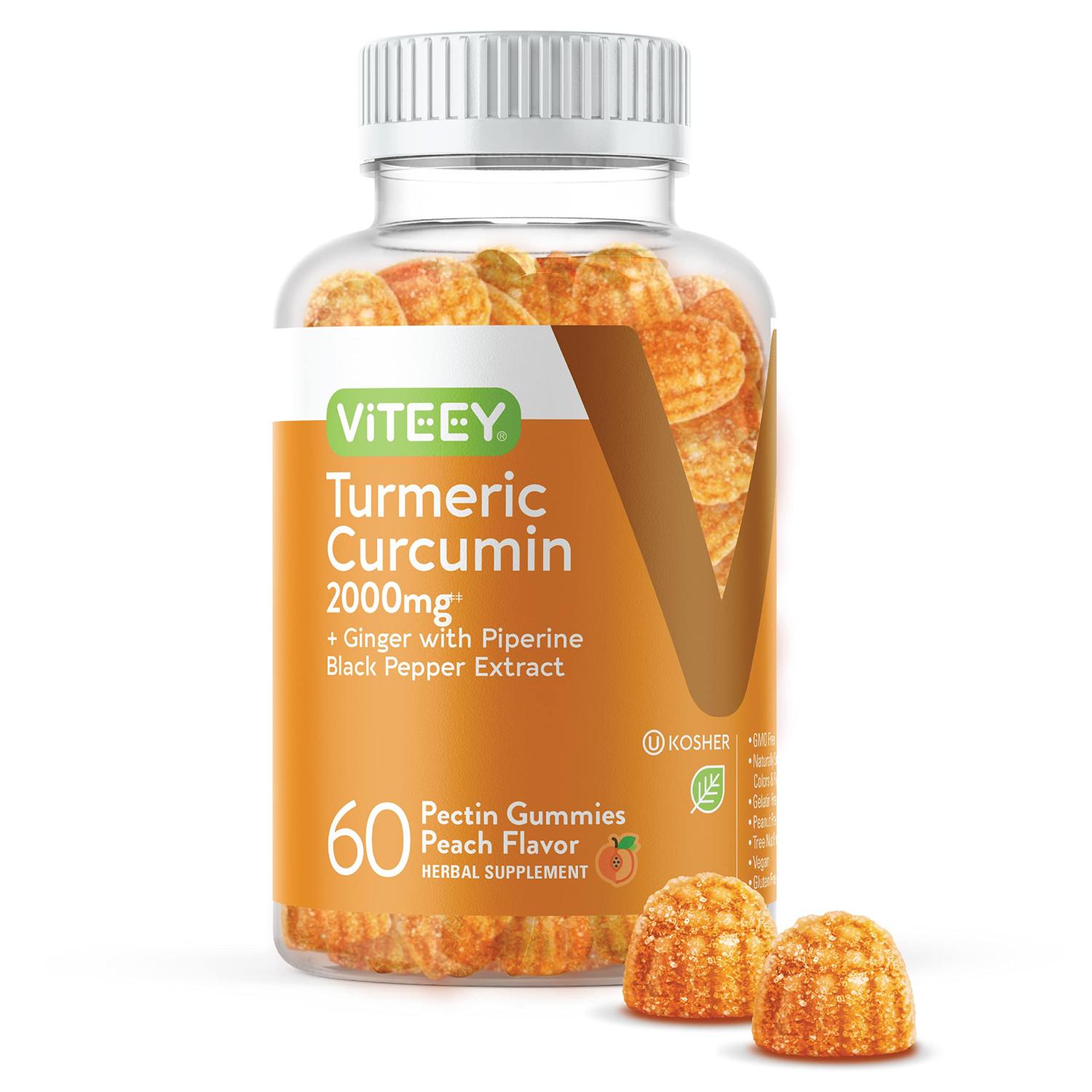Turmeric Curcumin Gummies with Ginger & Black Pepper Herbal Supplement ...