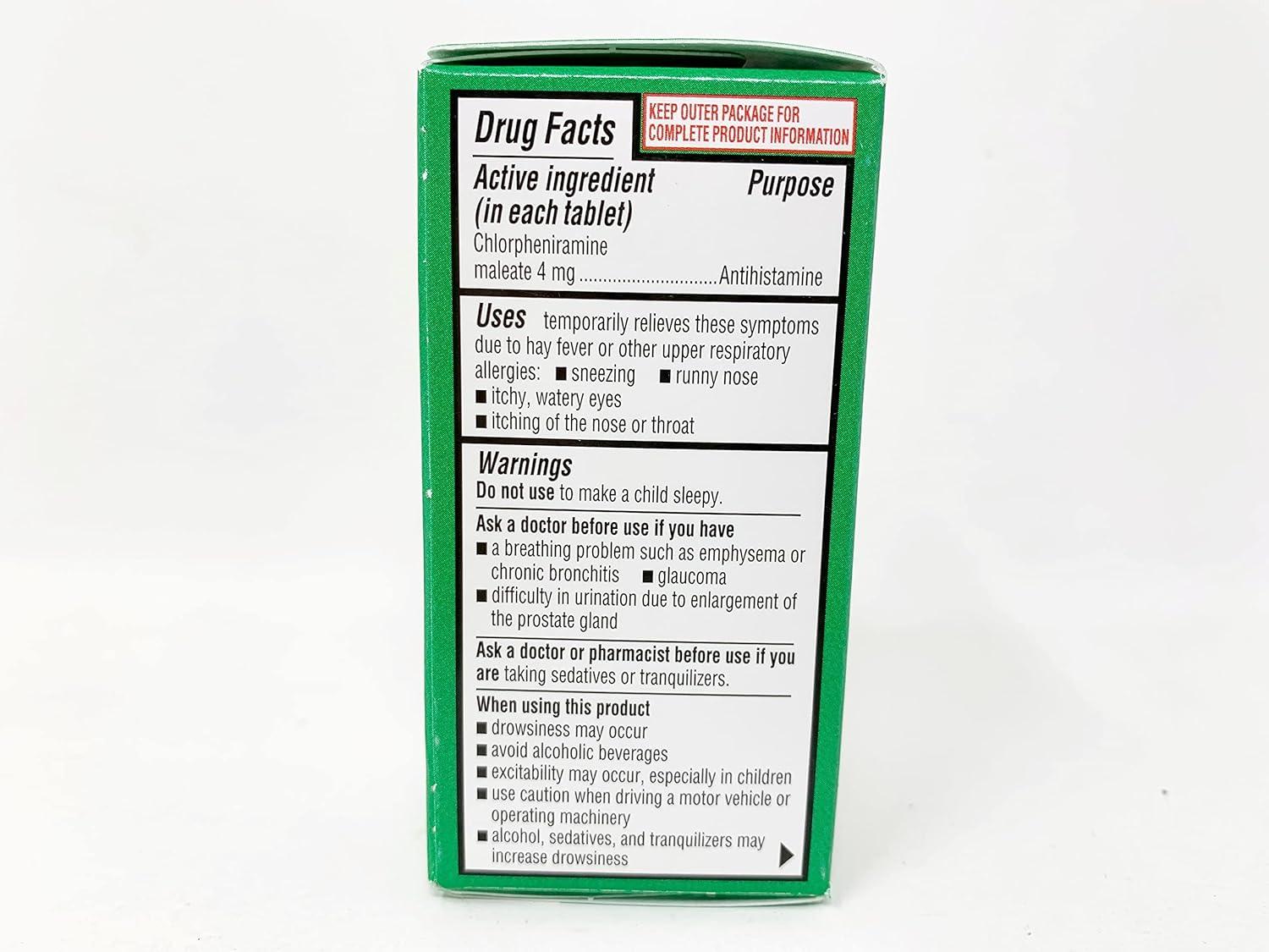 Equate Chlortabs Antihistamine Tablets 100ct - Allergy Relief (Pack of ...