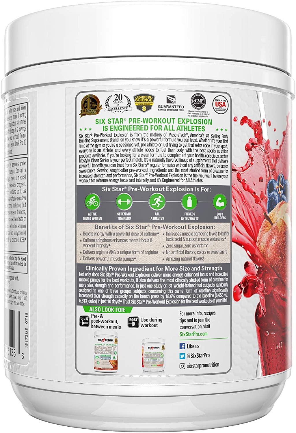 Six Star Pre-Workout Explosion - Naturally Flavored Fruit Burst - 6.22 ...