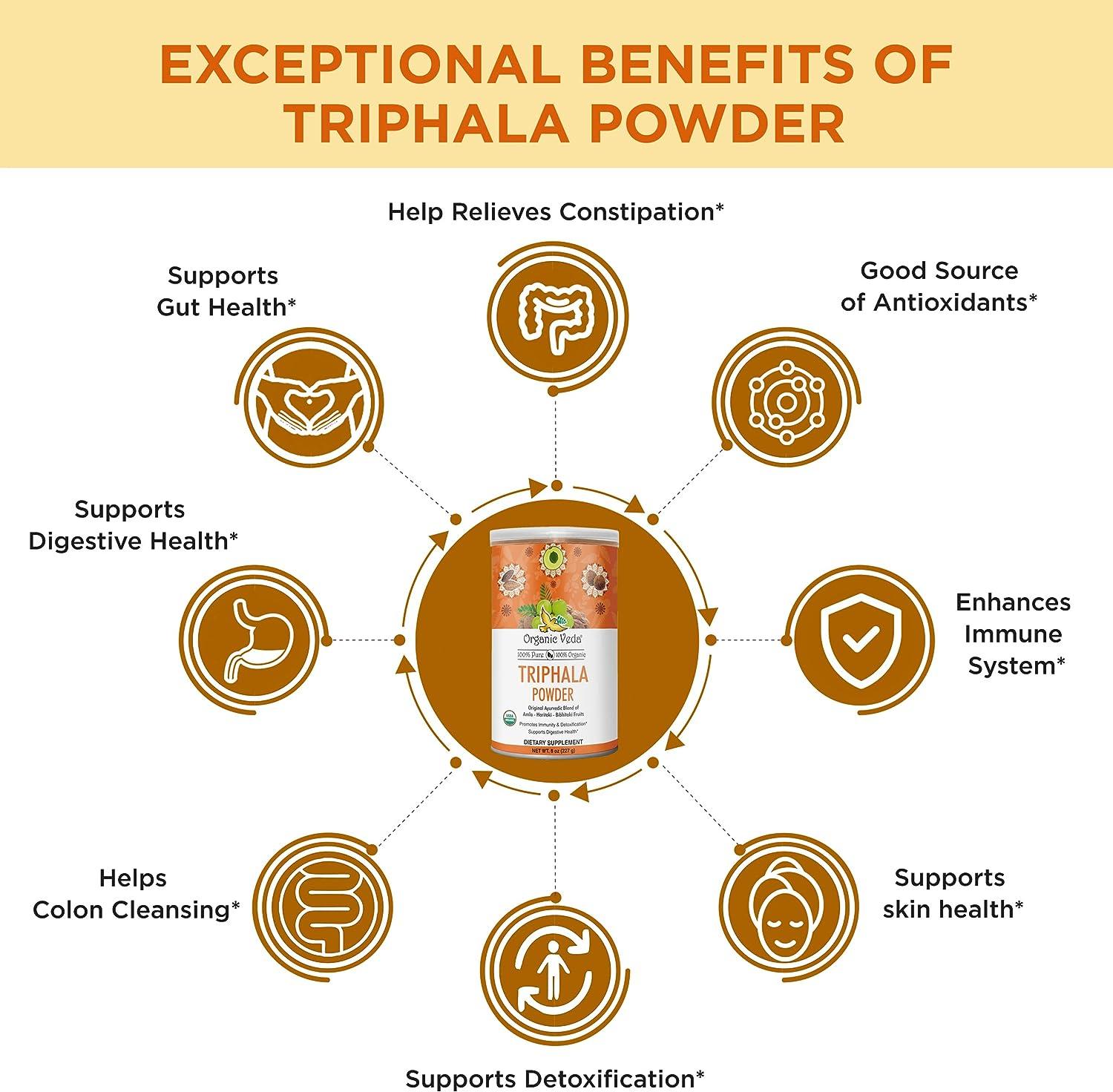 Organic Veda Triphala Powder 100% Pure USDA Organic Herbal Supplement 8 ...