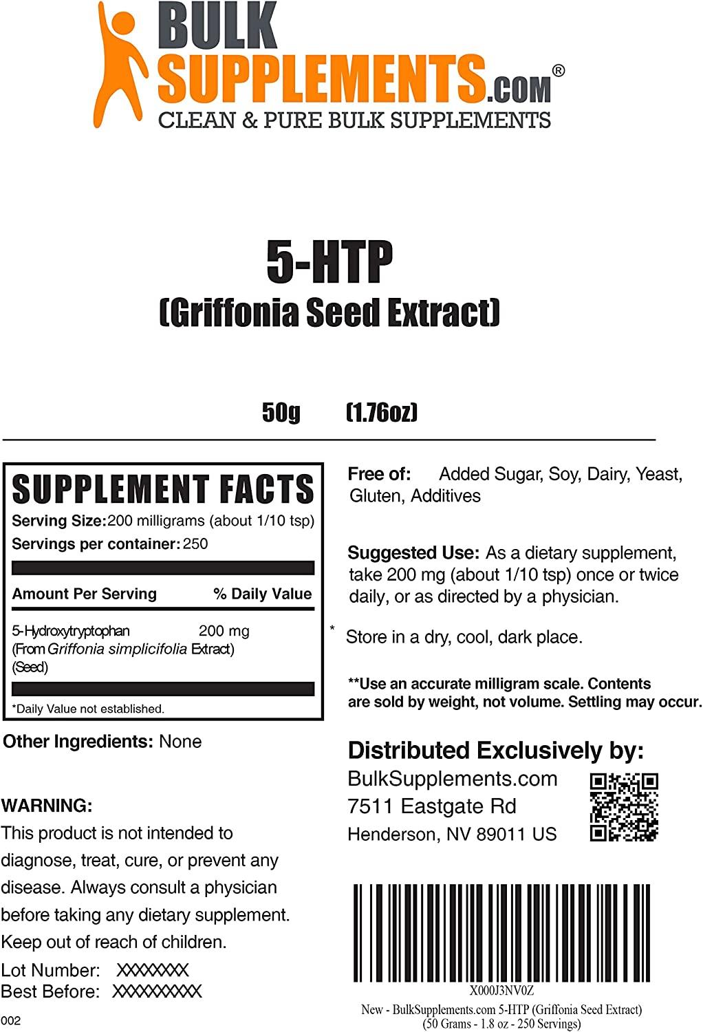 BulkSupplements 5-HTP Powder - 200mg Mood Boosting Supplement ...