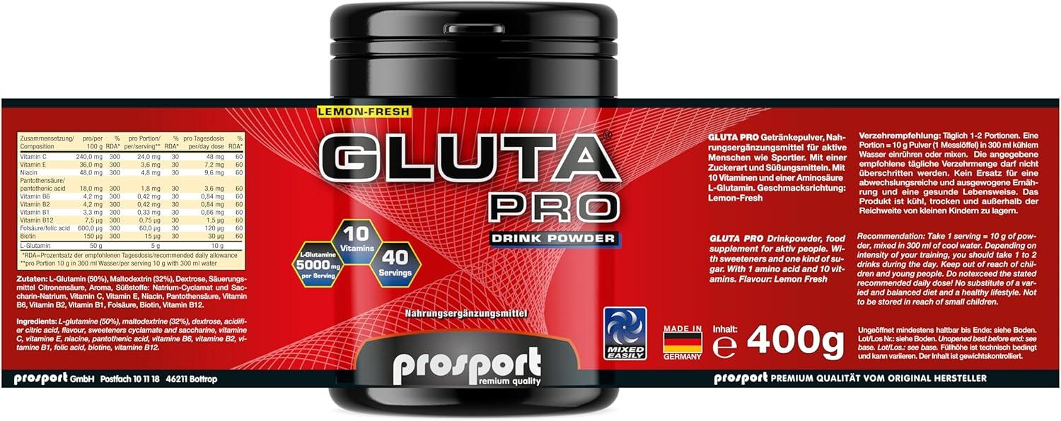 Prosport Gluta Pro Drink - 400g L-Glutamine Powder for Muscle Recovery ...