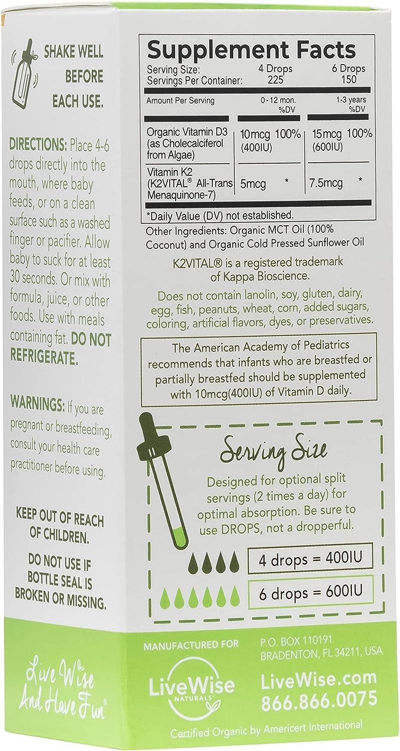 Baby Vitamin D3 & K2 Liquid Drops with Organic MCT Oil for Healthy ...
