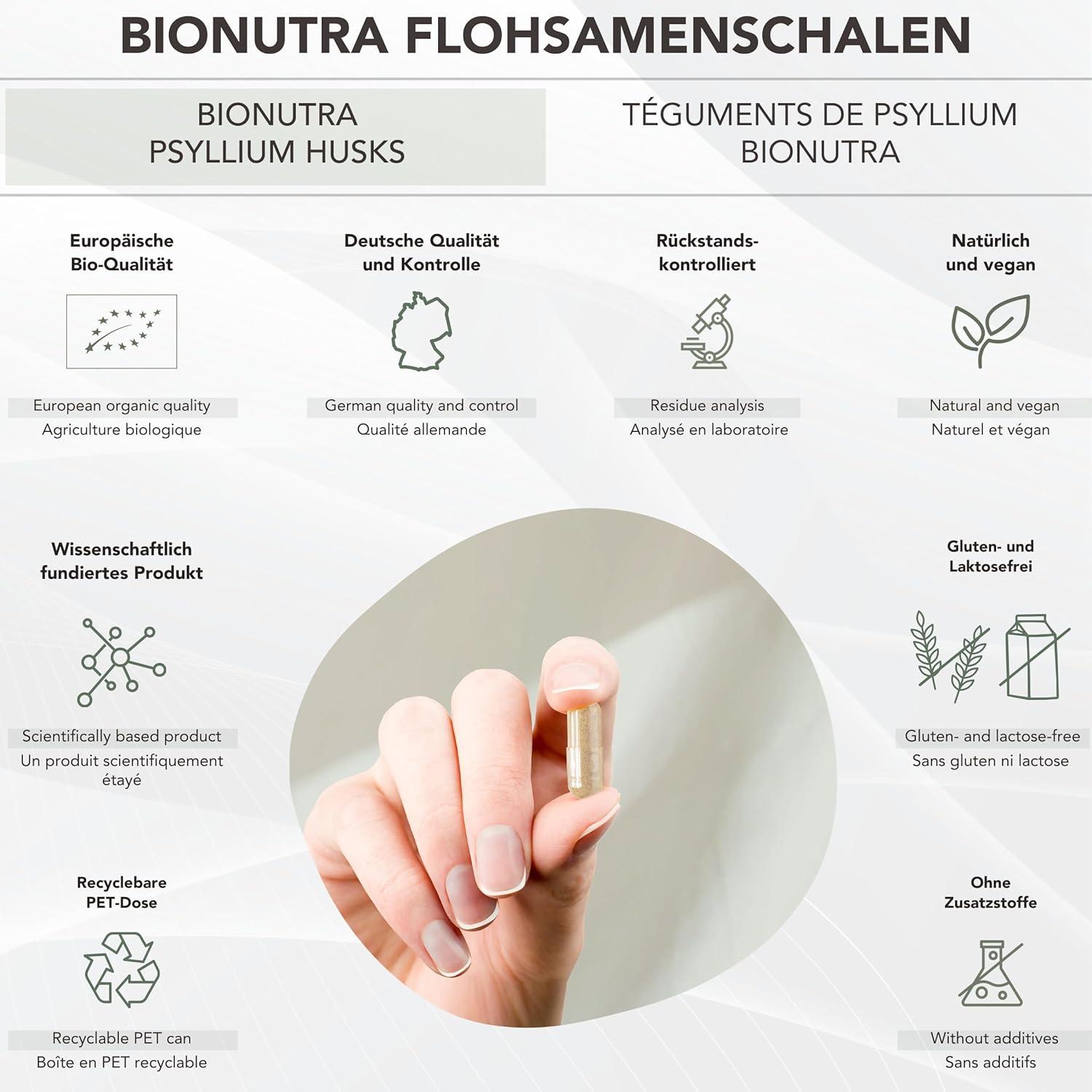 Bionutra Organic Psyllium Capsules - 270 x 750mg Vegan Gluten & Lactose ...