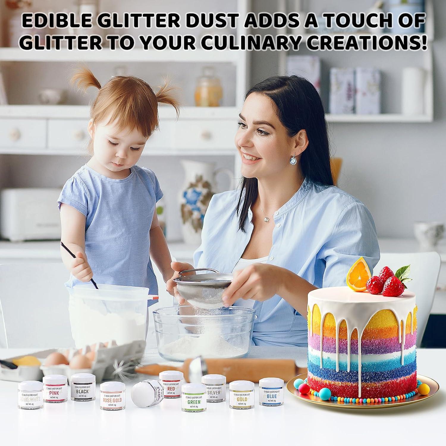 Edible Glitter Set - Black & Purple Powder for Drinks Desserts ...