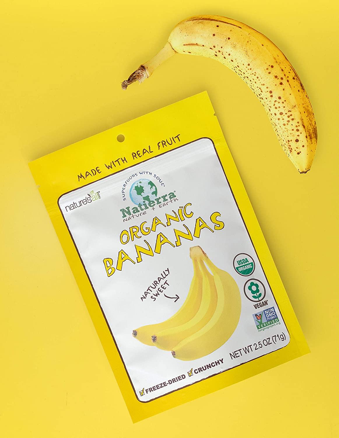 NATIERRA Organic Freeze-Dried Bananas | Non-GMO & Vegan | 2.5 oz Bag ...