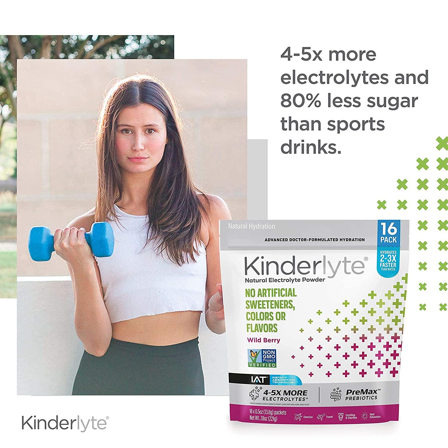 Kinderlyte Electrolyte Powder - Wild Berry 16 Count Easy Open Packets ...